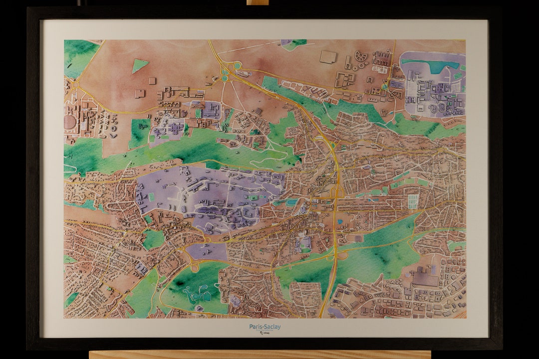Map of the University of Paris-saclay 3D Pastel Colors With Frame - Etsy