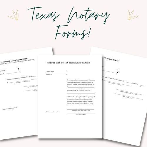 TEXAS Jurat Acknowledgment & Certified Photocopy Forms for - Etsy