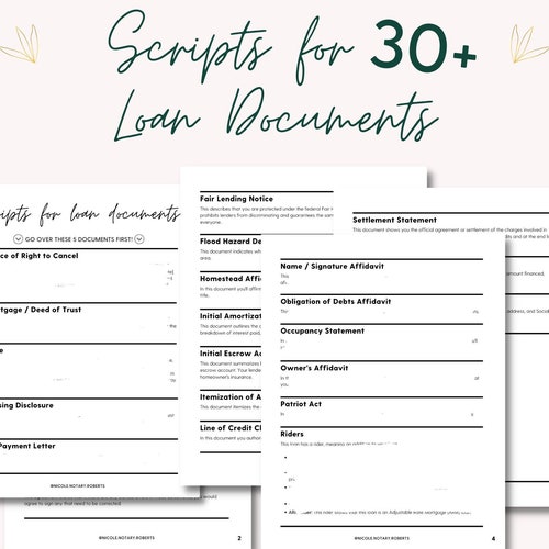 SCRIPTS to 30 Loan Documents for Loan Signing Agents - Etsy
