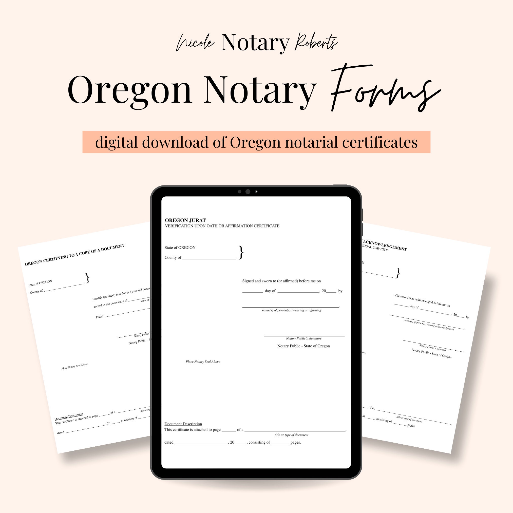 OREGON Jurat, Acknowledgment, & Certified Photocopy Forms for Notaries ...