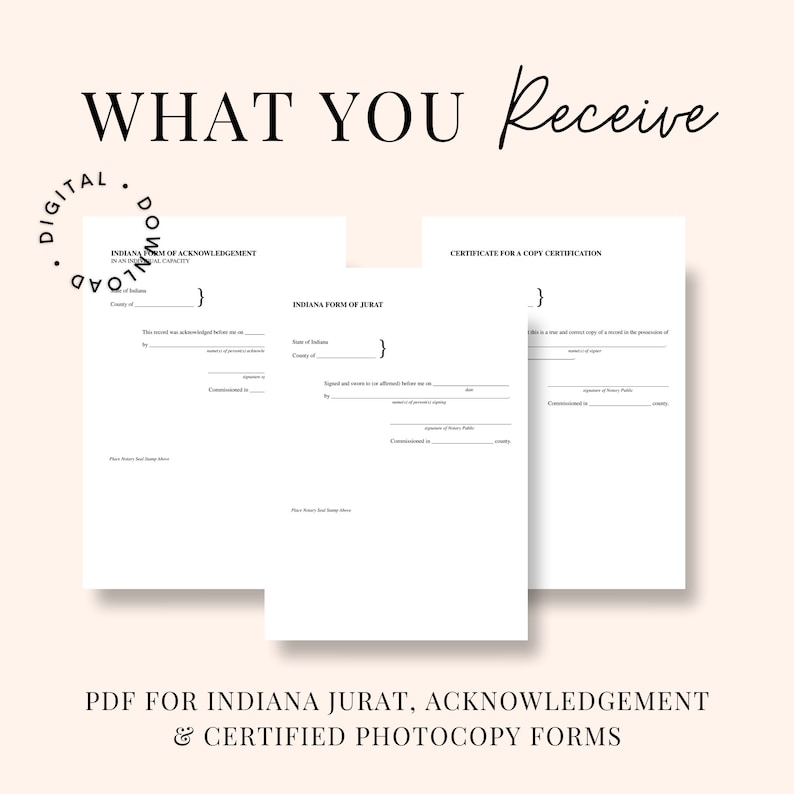 INDIANA Jurat, Acknowledgement, and Certified Photocopy Forms for ...