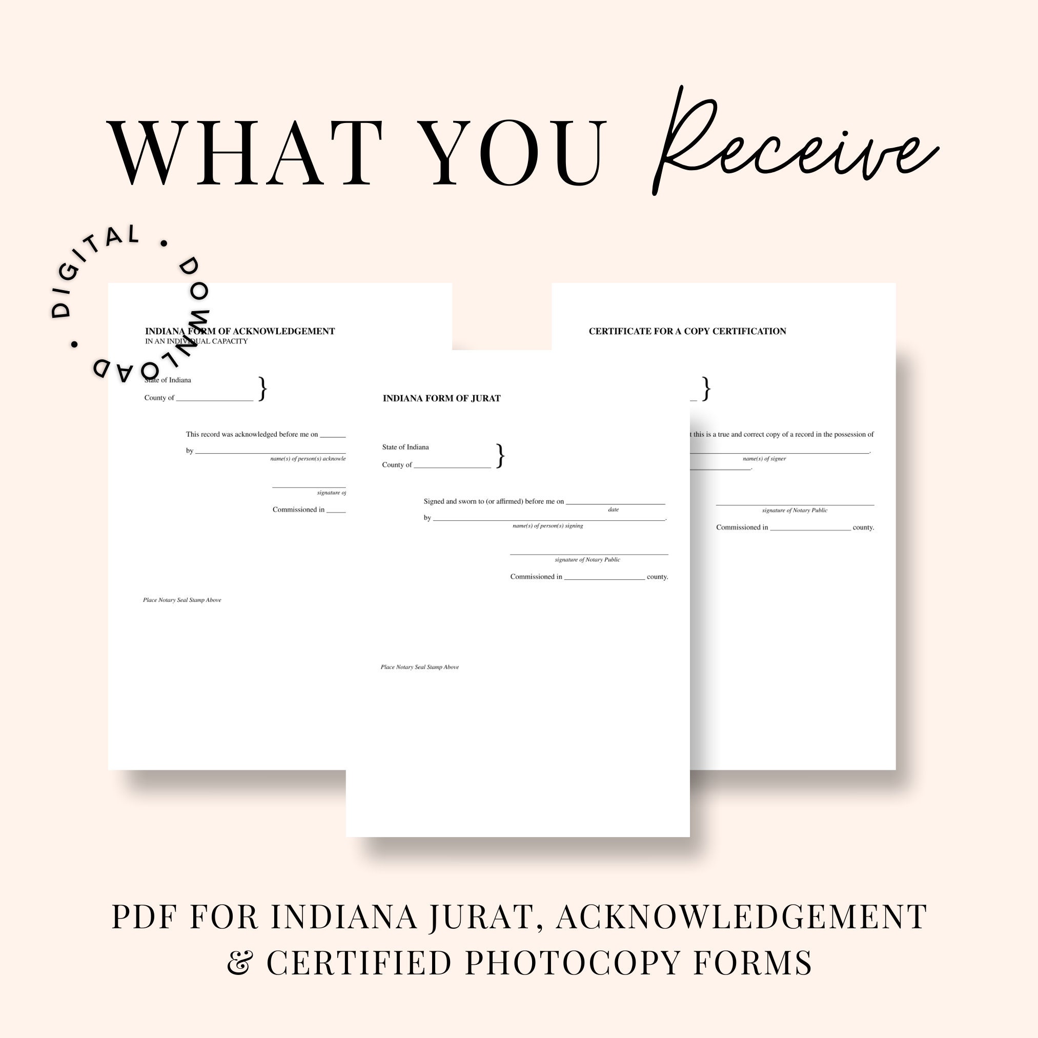 INDIANA Jurat, Acknowledgement, and Certified Photocopy Forms for ...