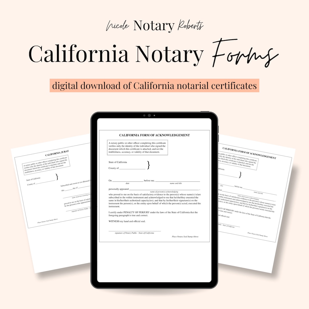 CALIFORNIA Jurat and Acknowledgement Notarial Certificates! - Etsy
