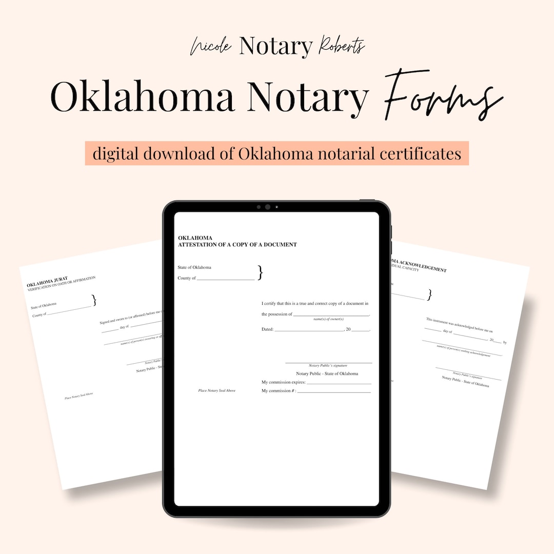 OKLAHOMA Jurat, Acknowledgment, & Certified Photocopy Forms for ...