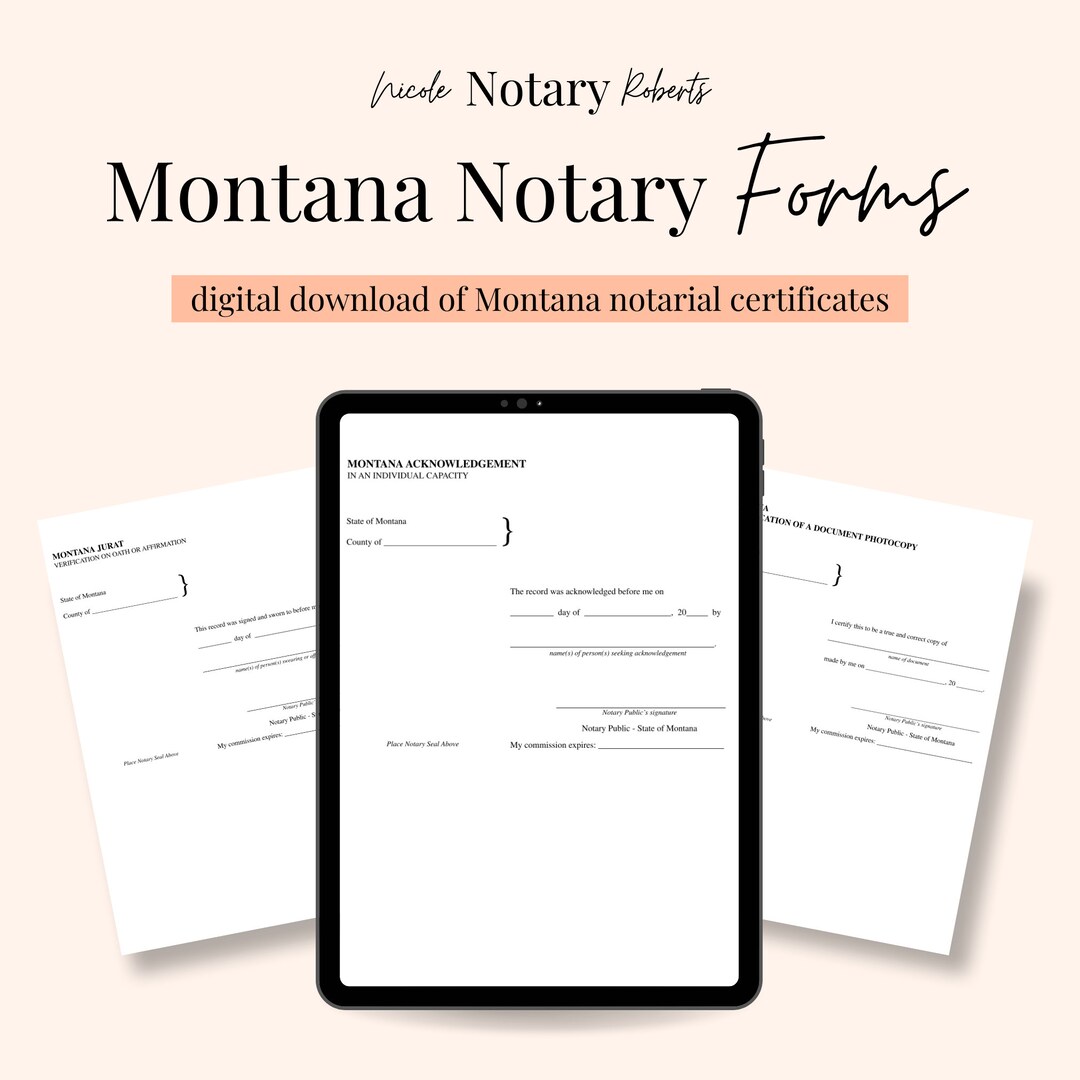 MONTANA Jurat, Acknowledgment, & Certified Photocopy Forms for Notaries ...