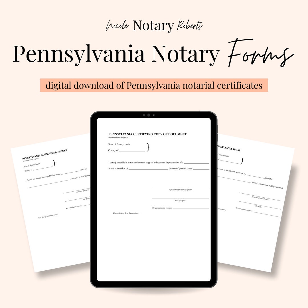 PENNSYLVANIA Jurat, Acknowledgment, & Certified Photocopy Forms for ...