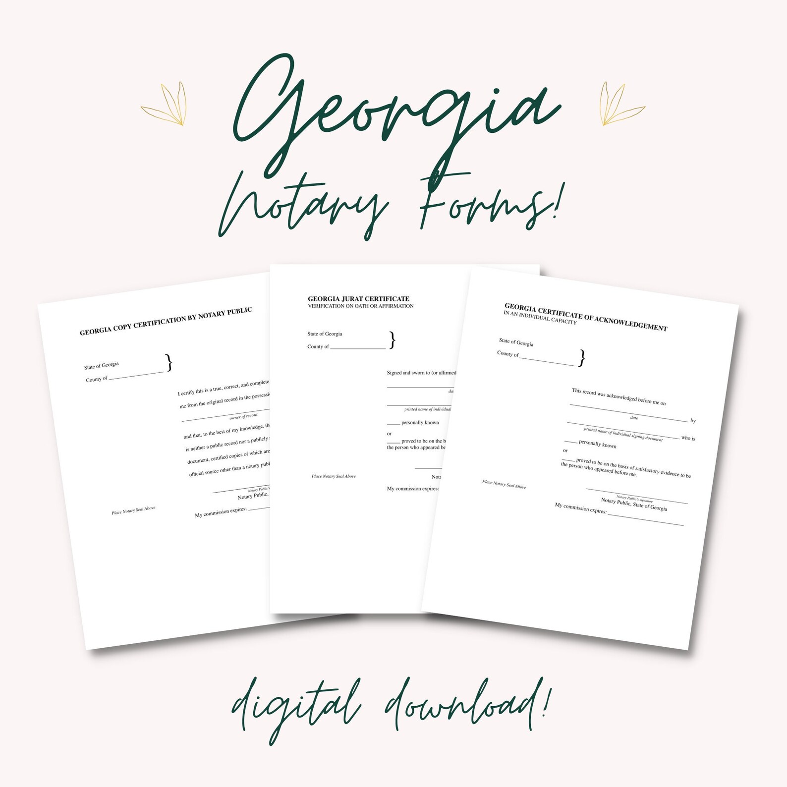 GEORGIA Jurat Acknowledgment & Certified Photocopy Forms for - Etsy