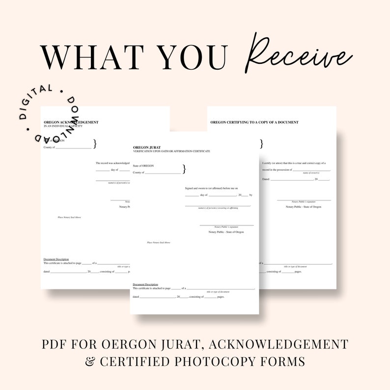 OREGON Jurat, Acknowledgment, & Certified Photocopy Forms for Notaries ...