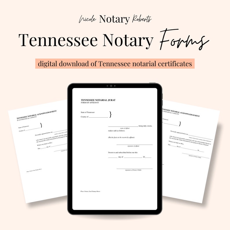 TENNESSEE Jurat and Acknowledgement Notarial Certificates! | Digital ...