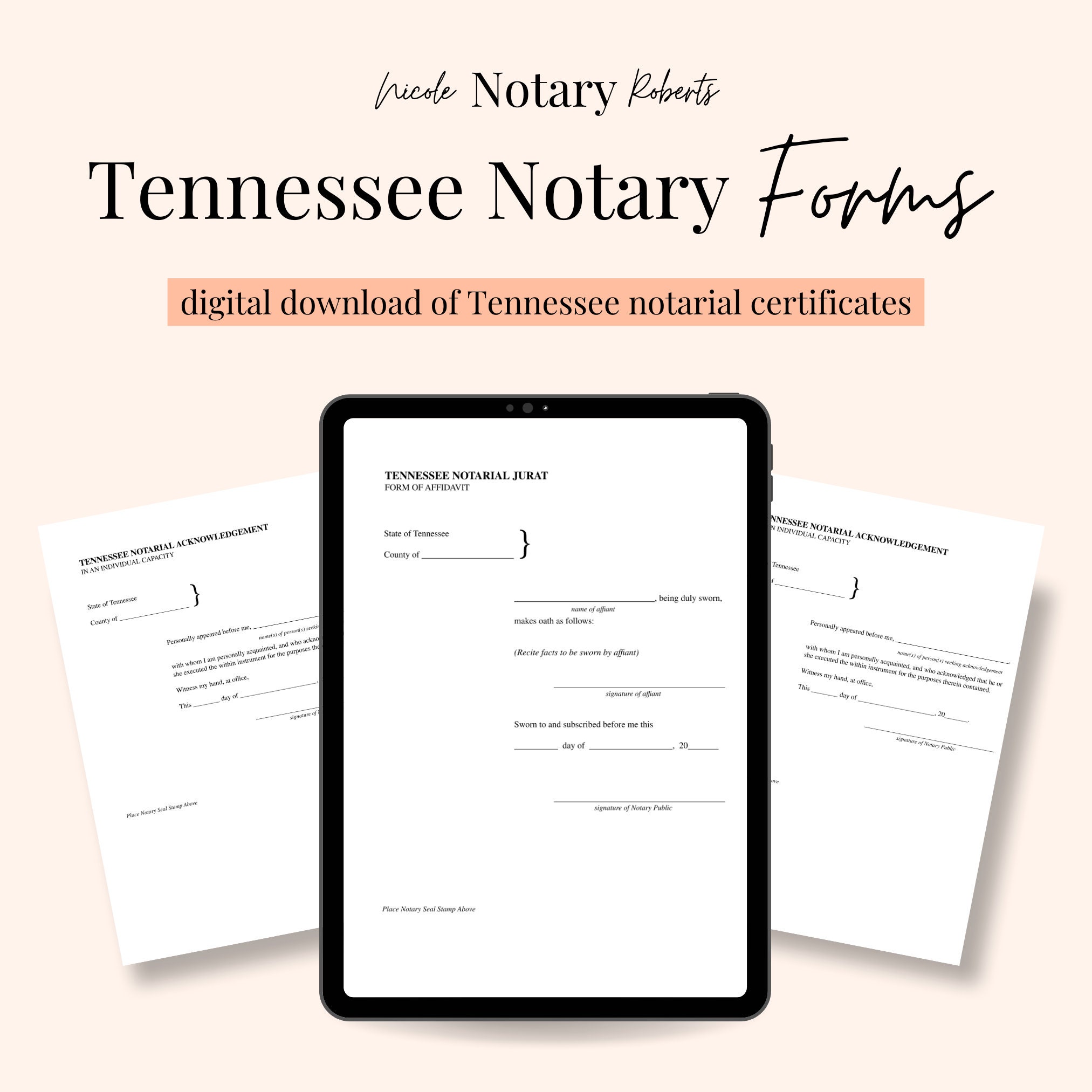 TENNESSEE Jurat and Acknowledgement Notarial Certificates! | Digital ...