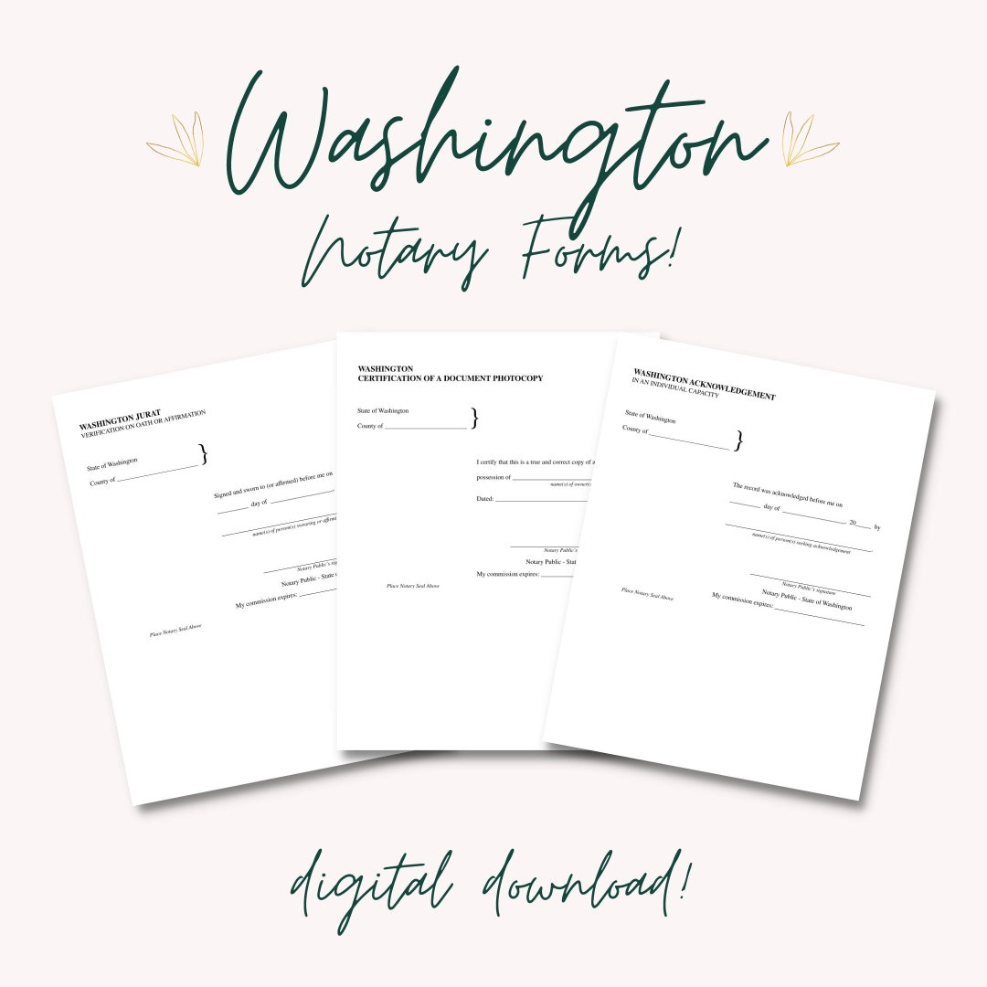 WASHINGTON Jurat Acknowledgment & Certified Photocopy Forms - Etsy
