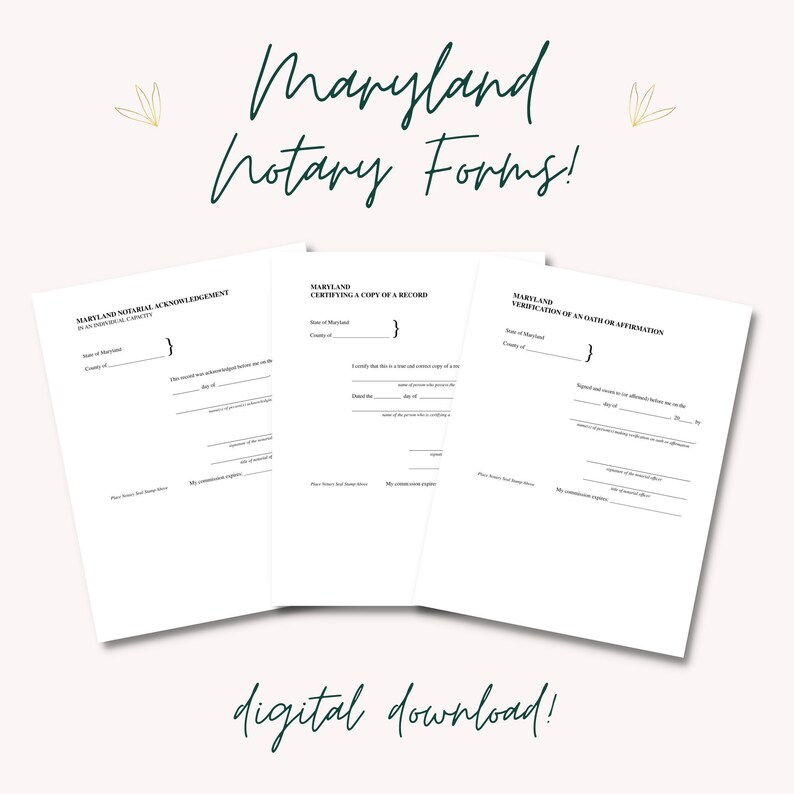 MARYLAND Jurat Acknowledgment & Certified Photocopy Forms - Etsy