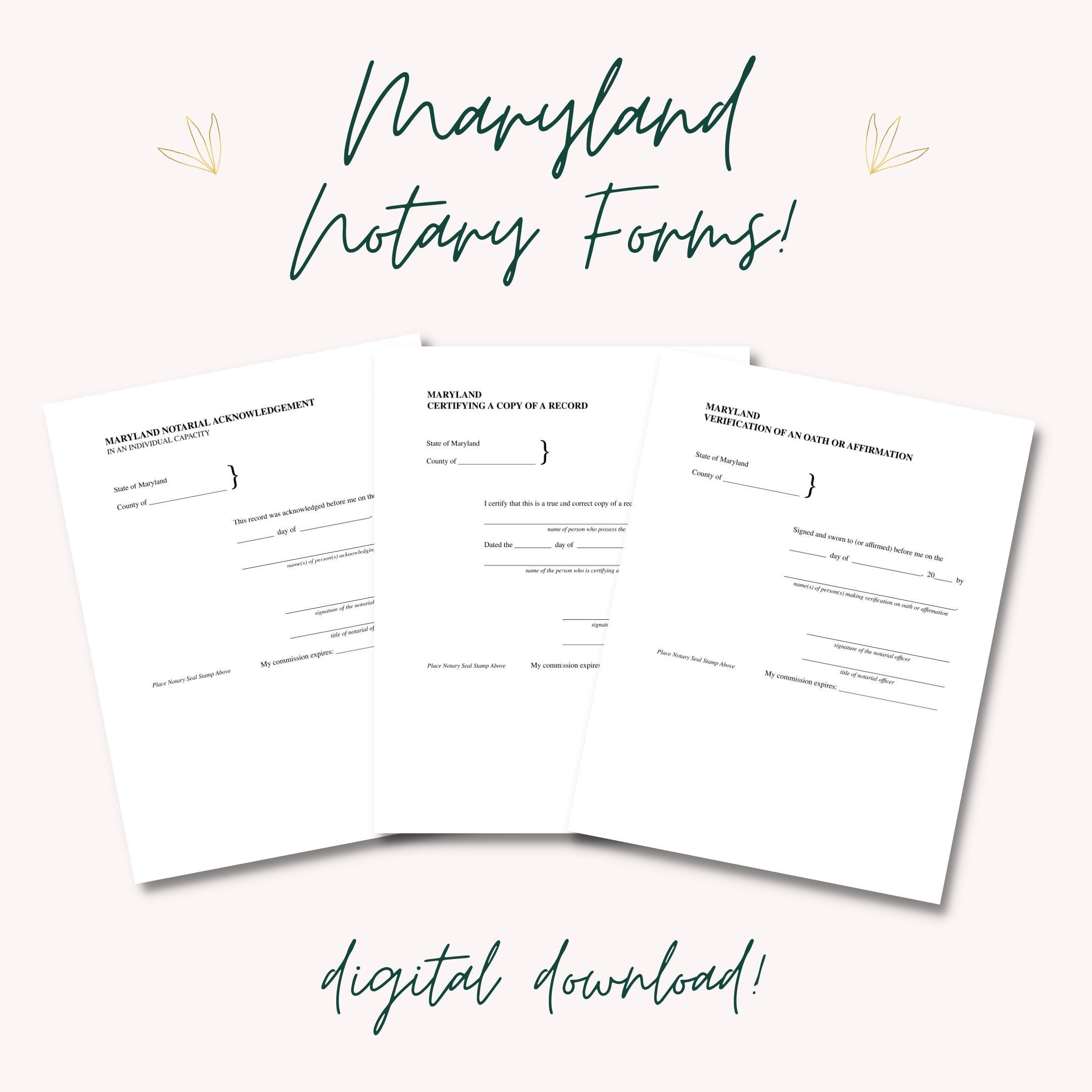 MARYLAND Jurat Acknowledgment & Certified Photocopy Forms - Etsy