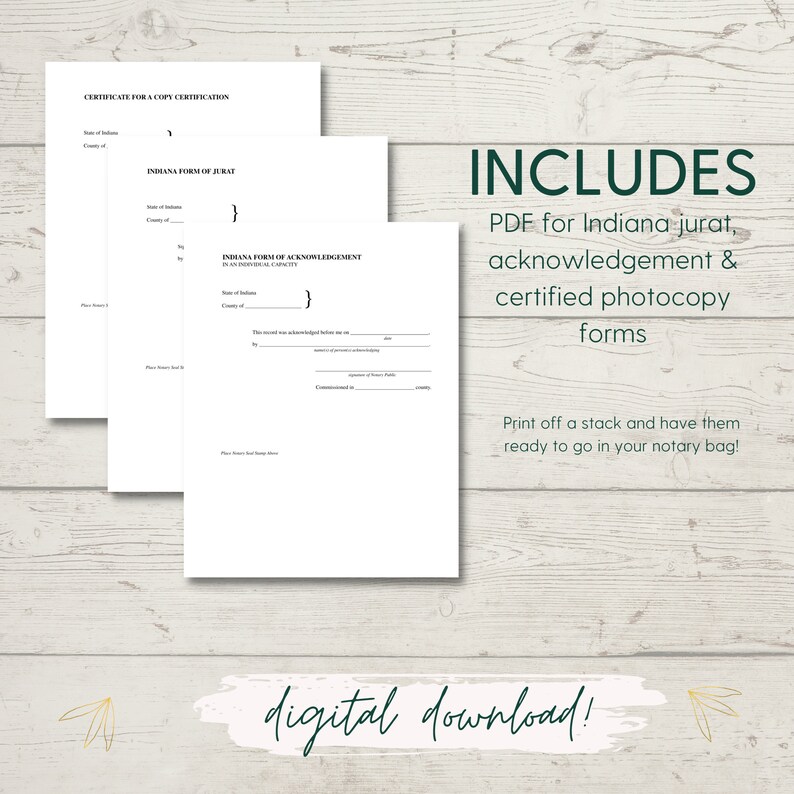 INDIANA Jurat Acknowledgement and Certified Photocopy Forms - Etsy