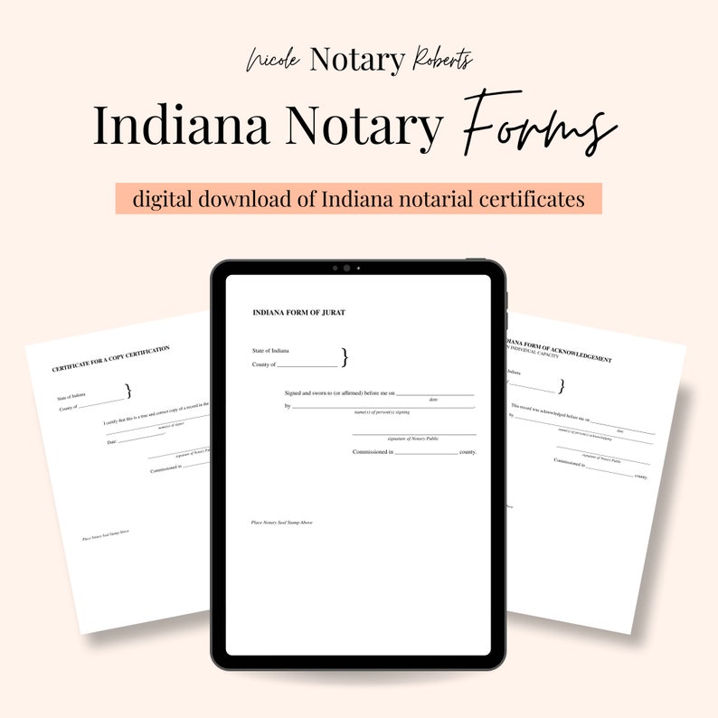 INDIANA Jurat, Acknowledgement, and Certified Photocopy Forms for ...