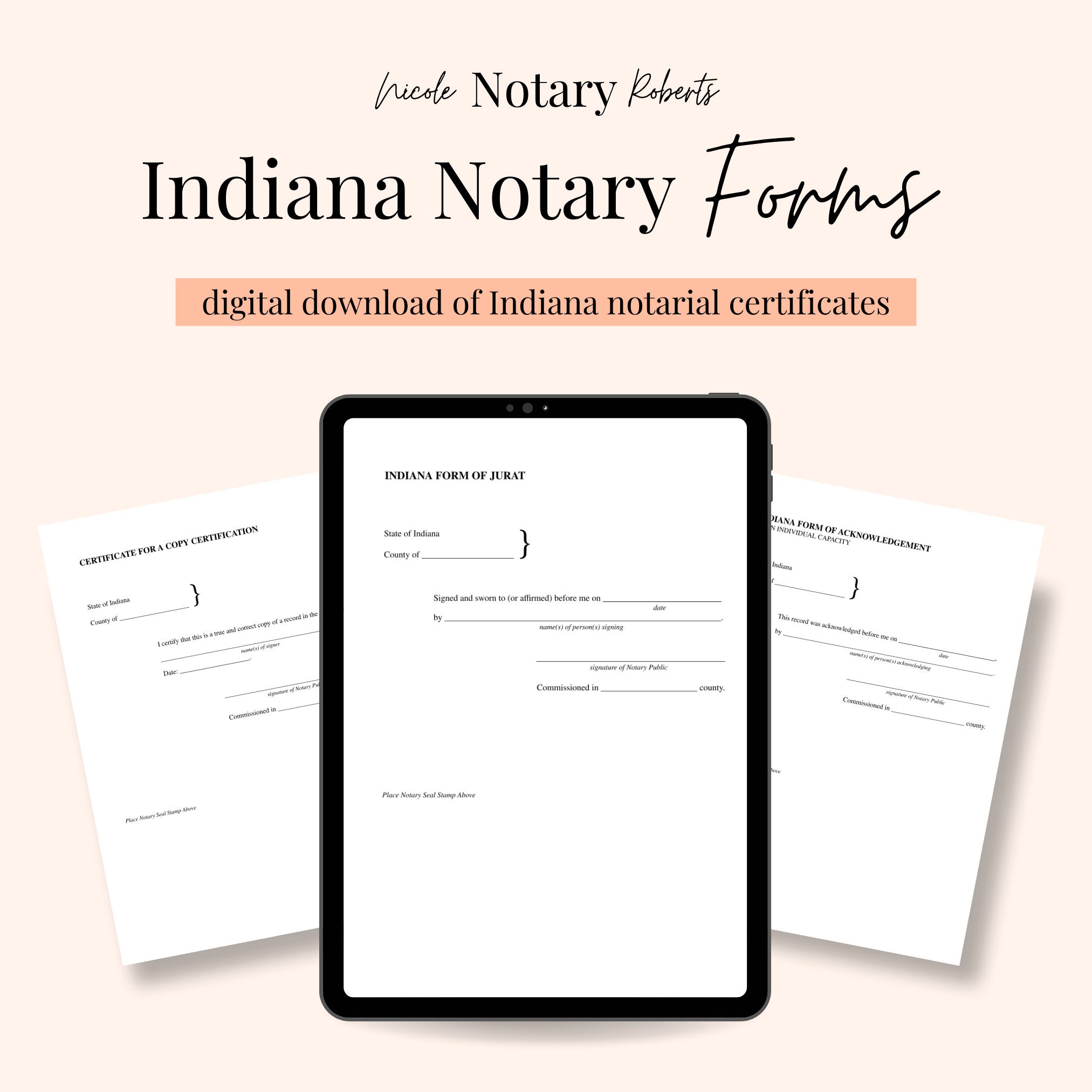 INDIANA Jurat, Acknowledgement, and Certified Photocopy Forms for ...