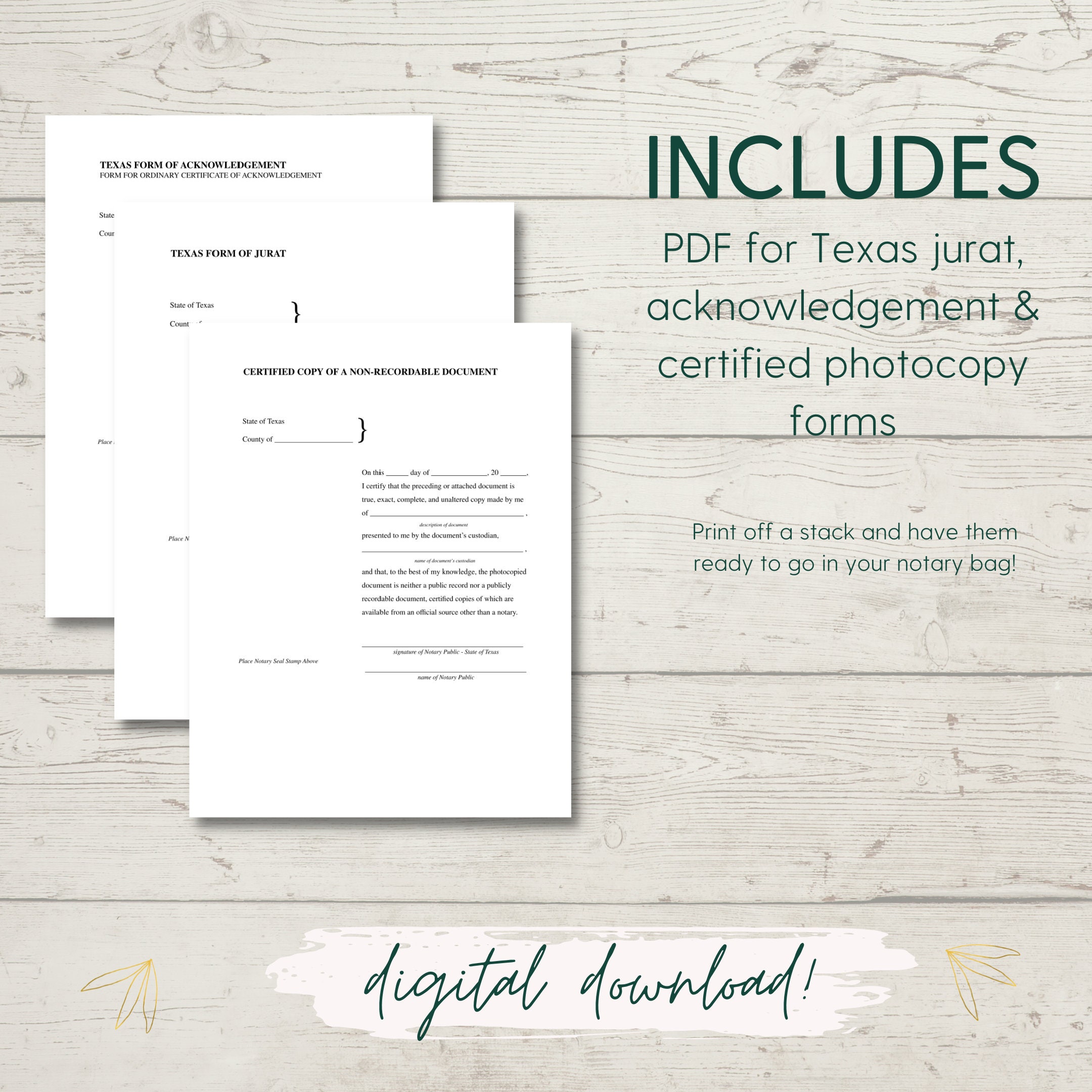 TEXAS Jurat Acknowledgment & Certified Photocopy Forms for - Etsy