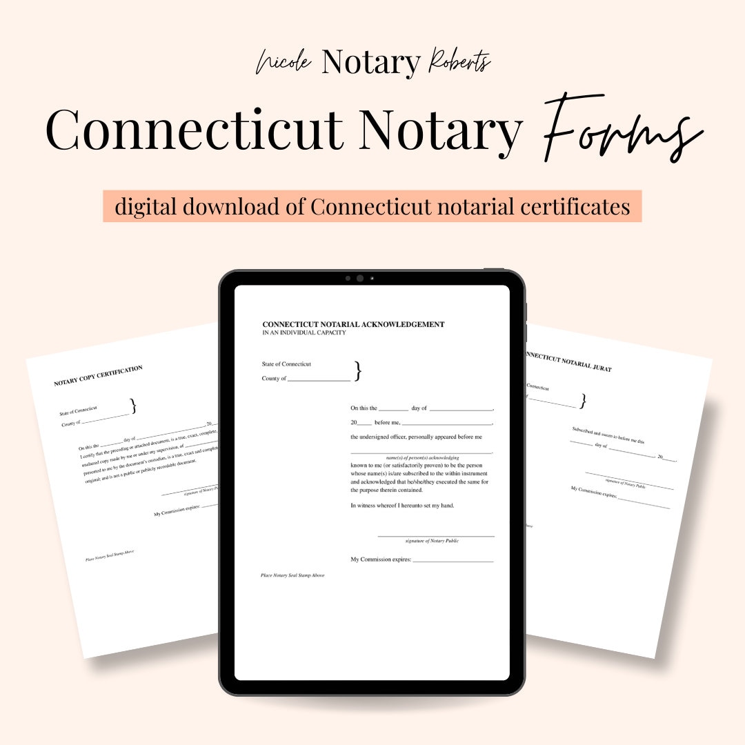 CONNECTICUT Jurat, Acknowledgment, & Certified Photocopy Forms for ...