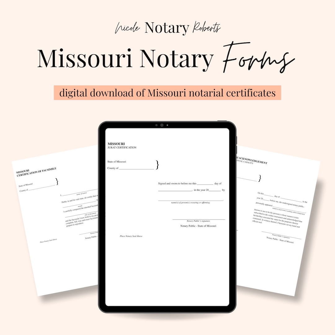 MISSOURI Jurat, Acknowledgment, & Certified Photocopy Forms for ...