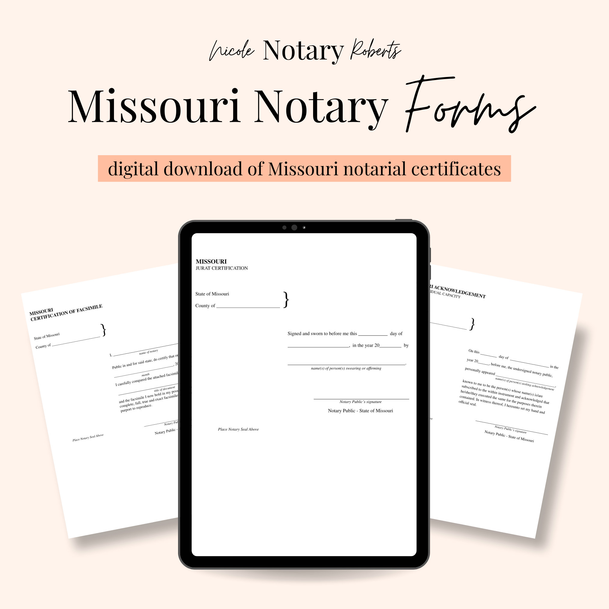 MISSOURI Jurat, Acknowledgment, & Certified Photocopy Forms for ...