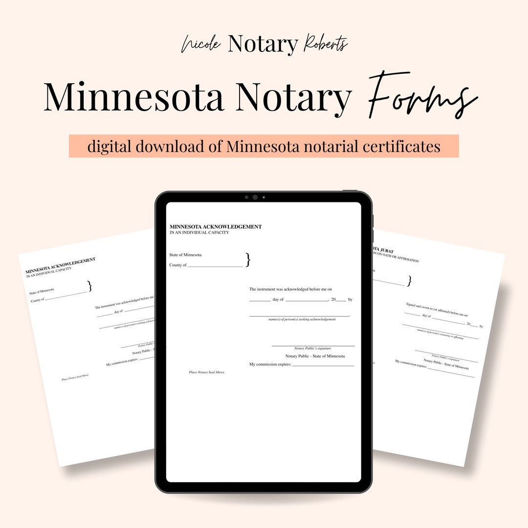 MINNESOTA Jurat, Acknowledgment, & Certified Photocopy Forms for ...