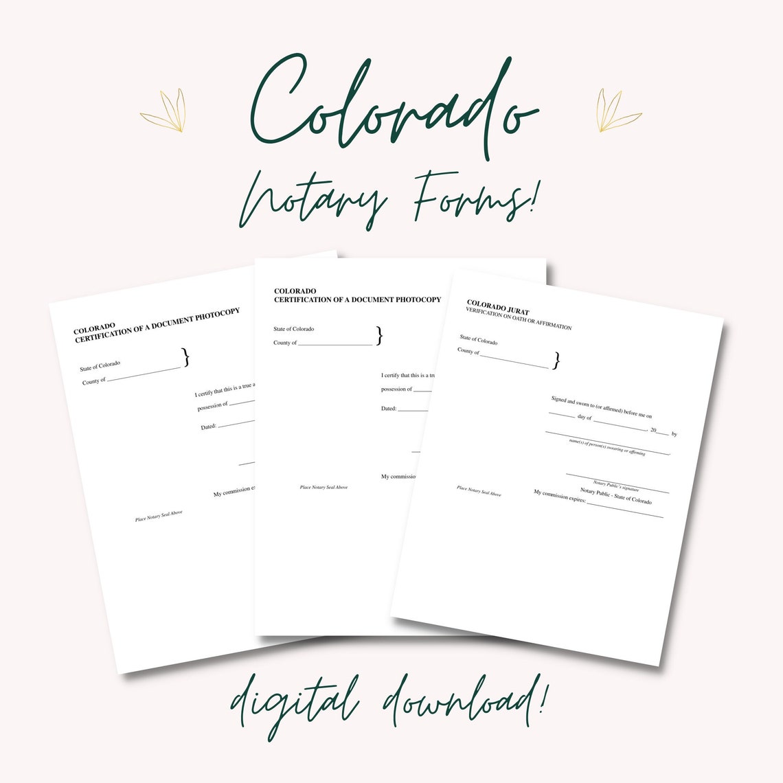 COLORADO Jurat Acknowledgment & Certified Photocopy Forms - Etsy