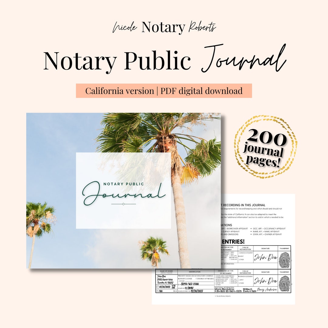 CALIFORNIA NOTARY JOURNAL! Palm Trees Design! A Streamlined, Easy-to ...