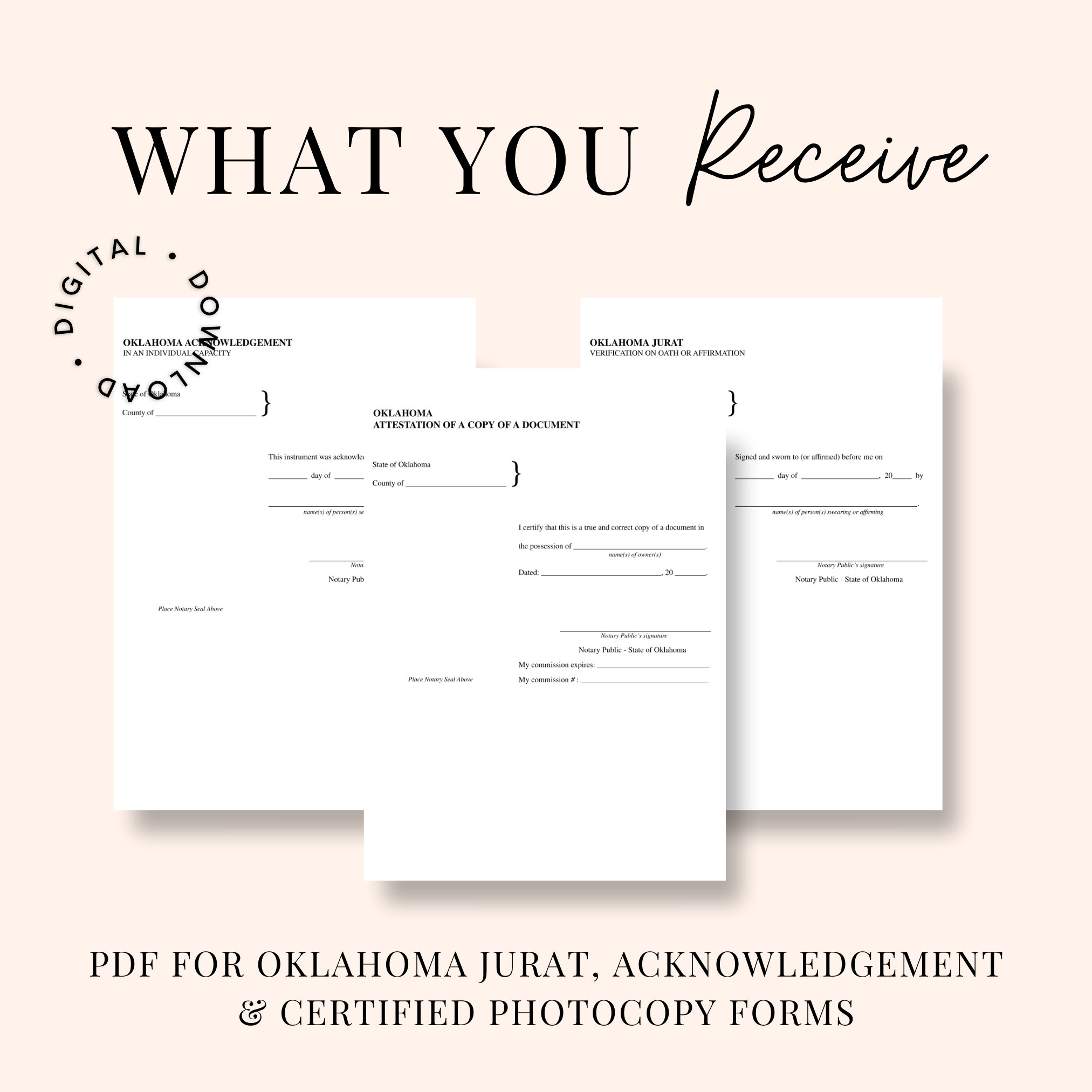 OKLAHOMA Jurat, Acknowledgment, & Certified Photocopy Forms for ...
