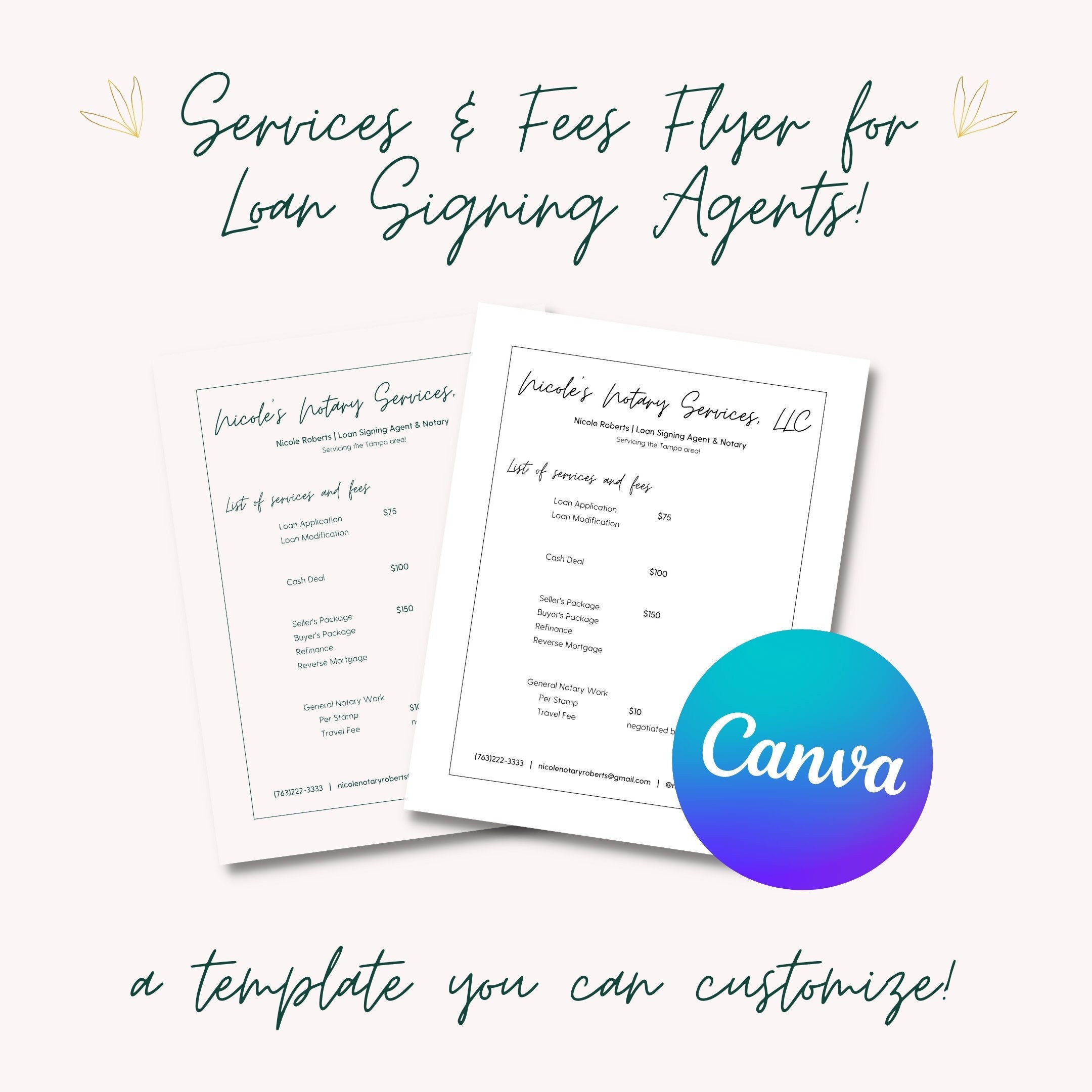 Services & Fees Flyer for Loan Signing Agents and Notaries - Etsy