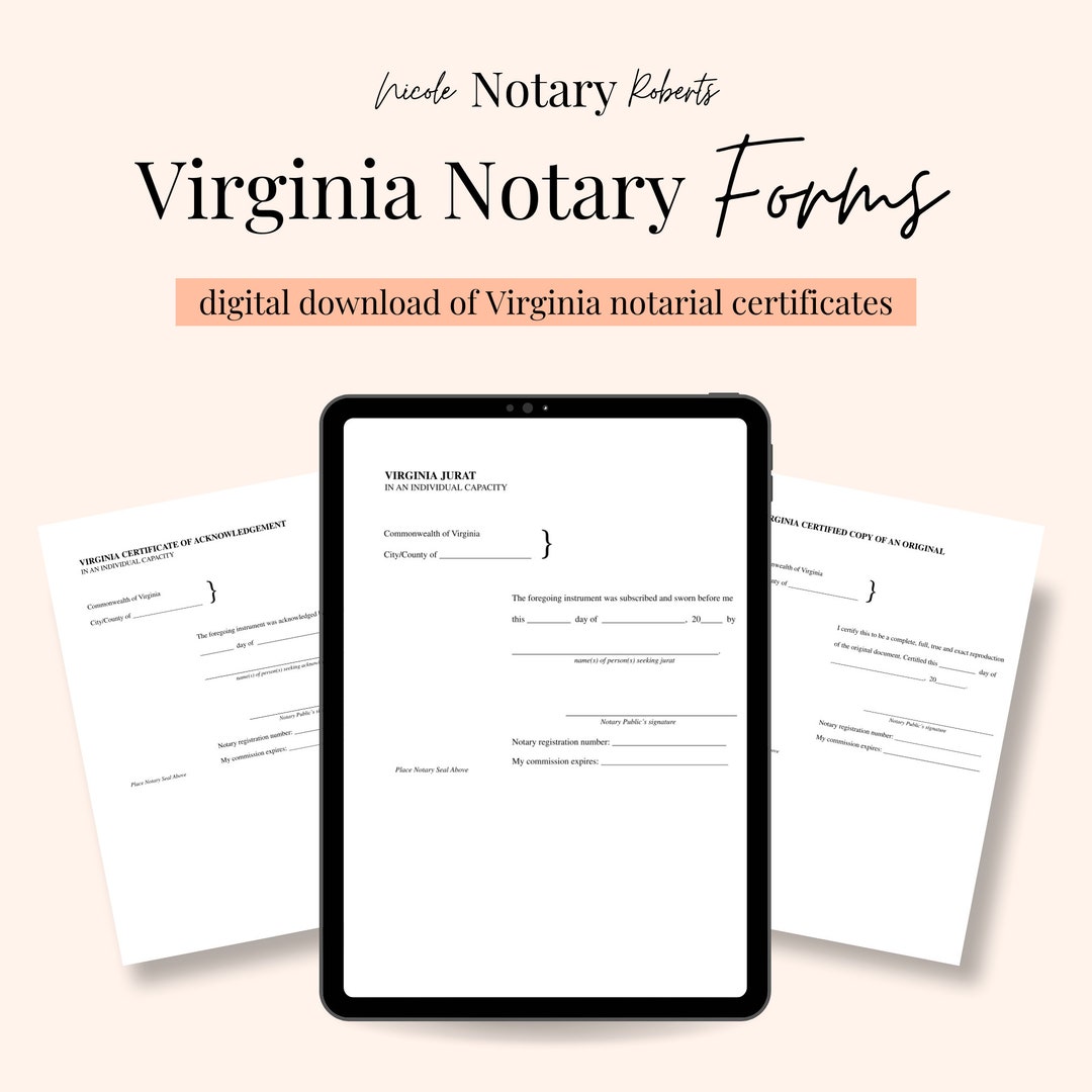VIRGINIA Jurat, Acknowledgement, and Certified Photocopy Forms for ...