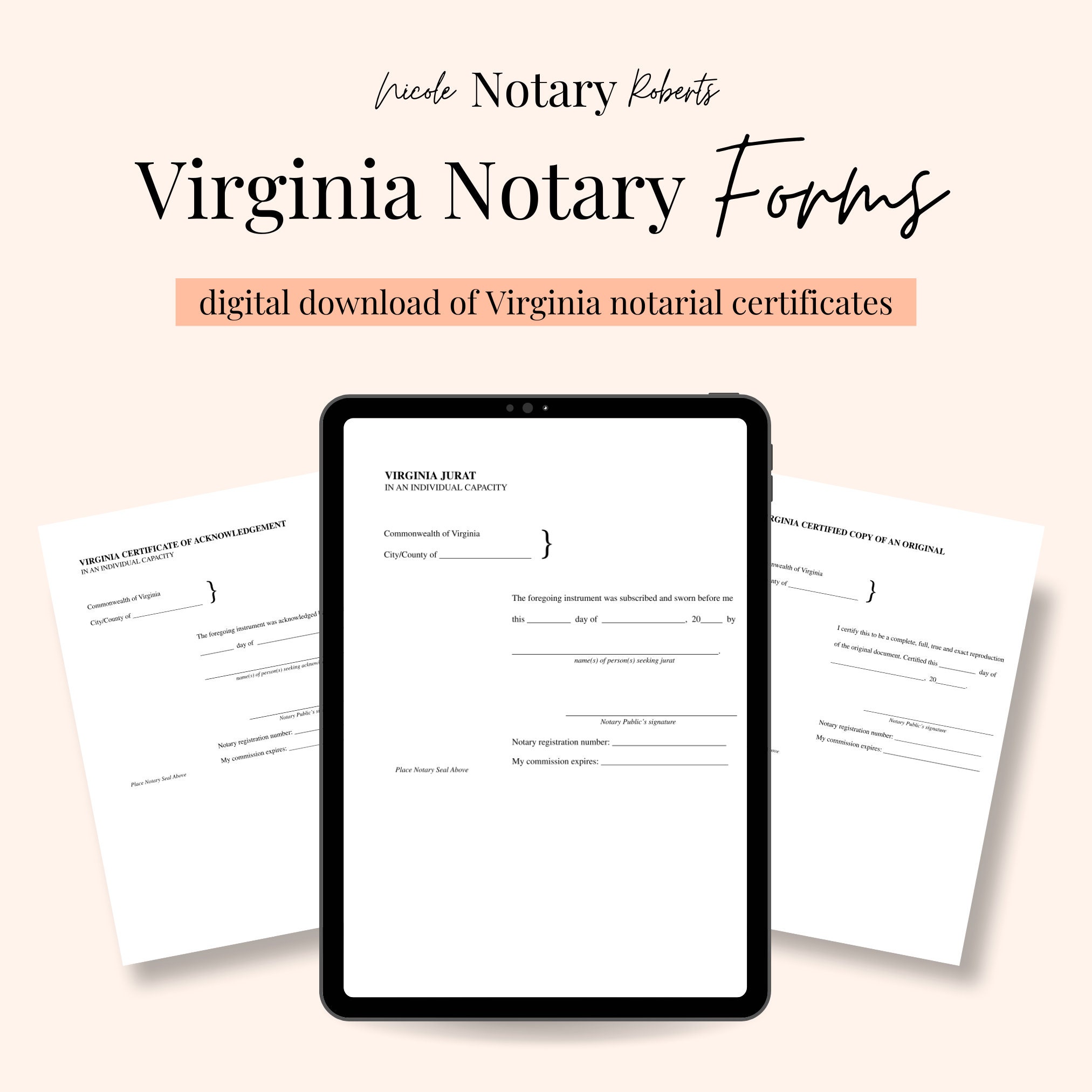 VIRGINIA Jurat, Acknowledgement, and Certified Photocopy Forms for ...
