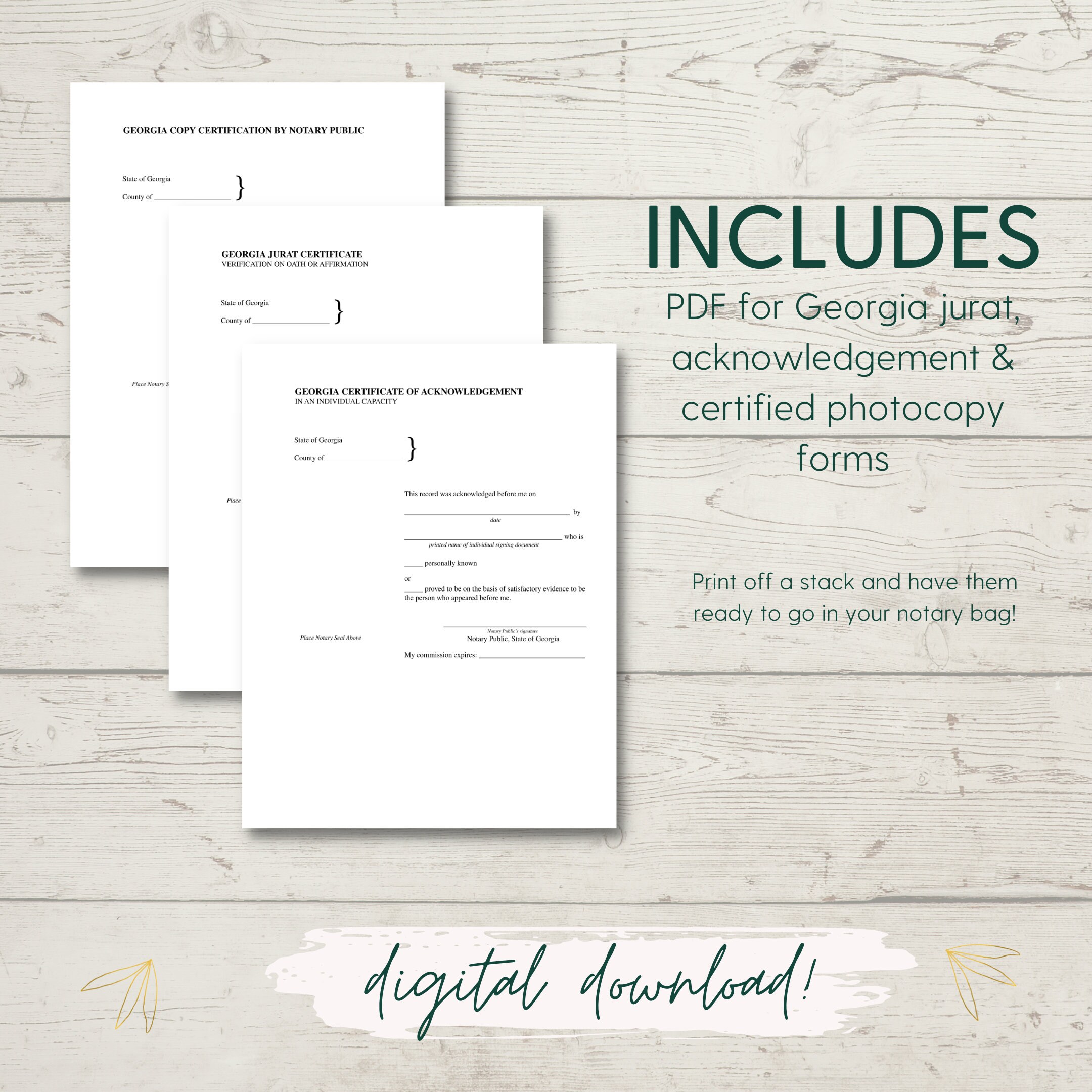 GEORGIA Jurat Acknowledgment & Certified Photocopy Forms for - Etsy