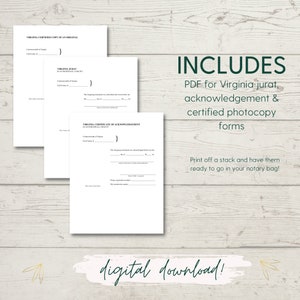 VIRGINIA Jurat Acknowledgement and Certified Photocopy Forms - Etsy