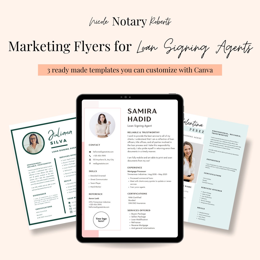 Loan Signing Agent Marketing Flyer Templates for Canva (digital ...