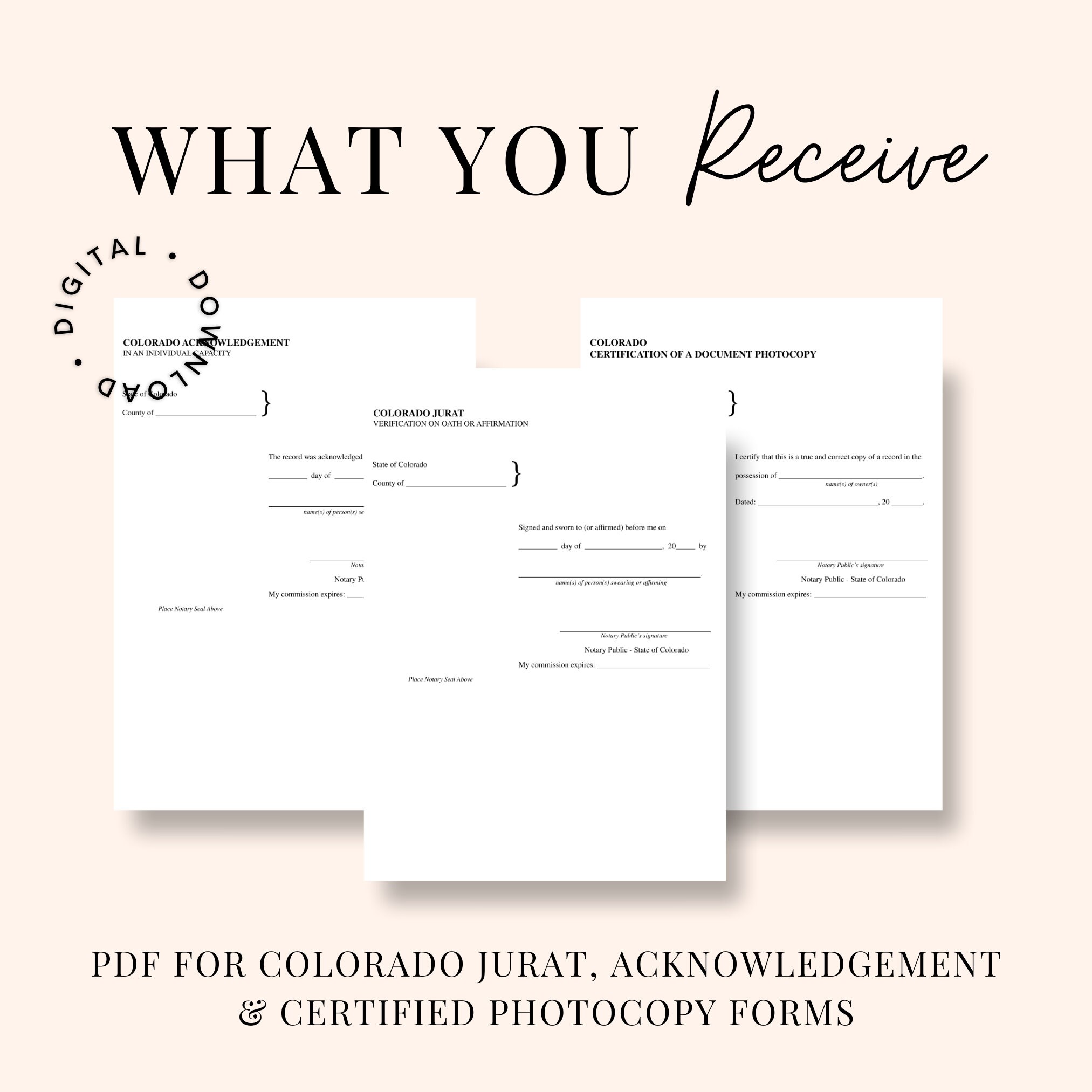 COLORADO Jurat, Acknowledgment, & Certified Photocopy Forms for ...