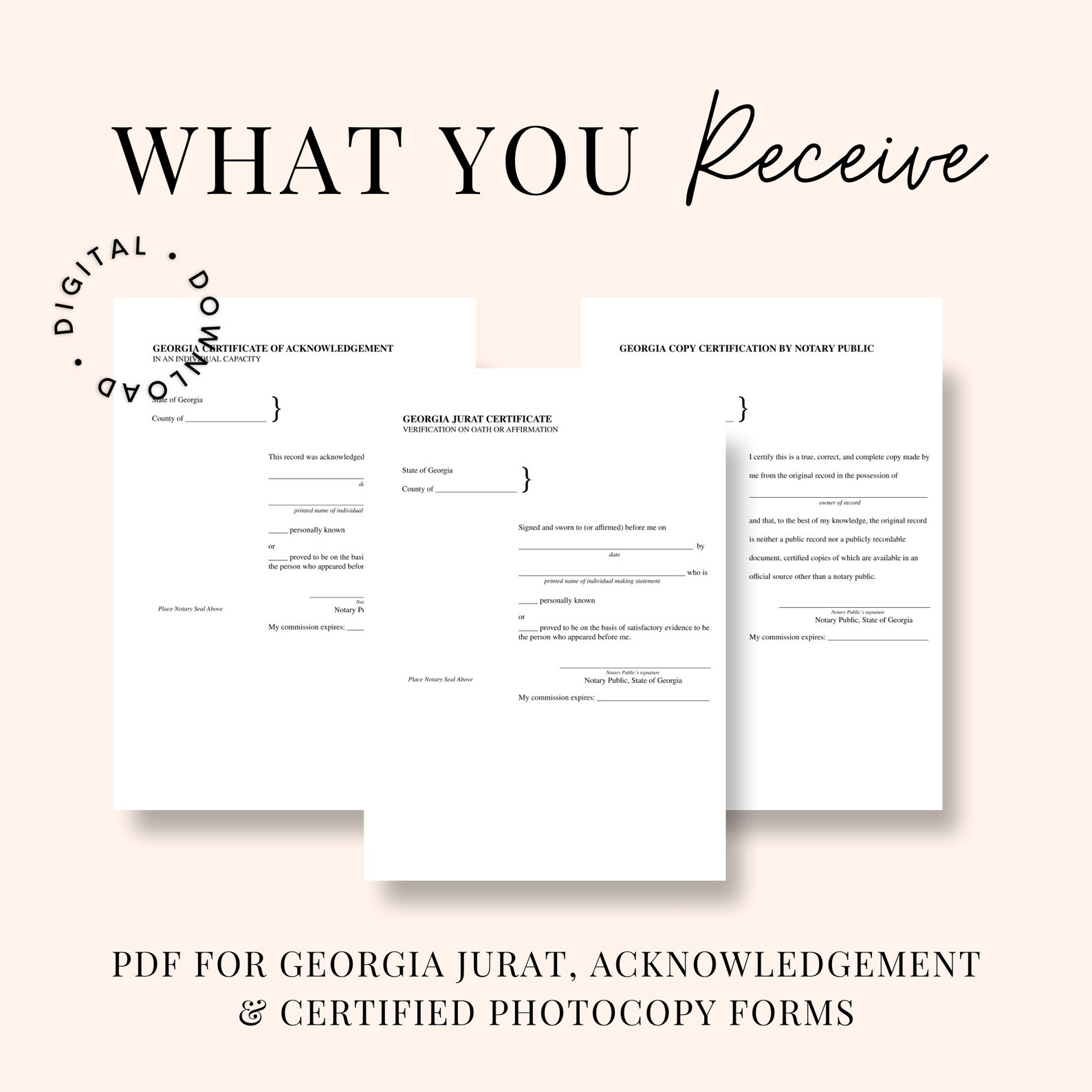 GEORGIA Jurat, Acknowledgment, & Certified Photocopy Forms for Notaries ...