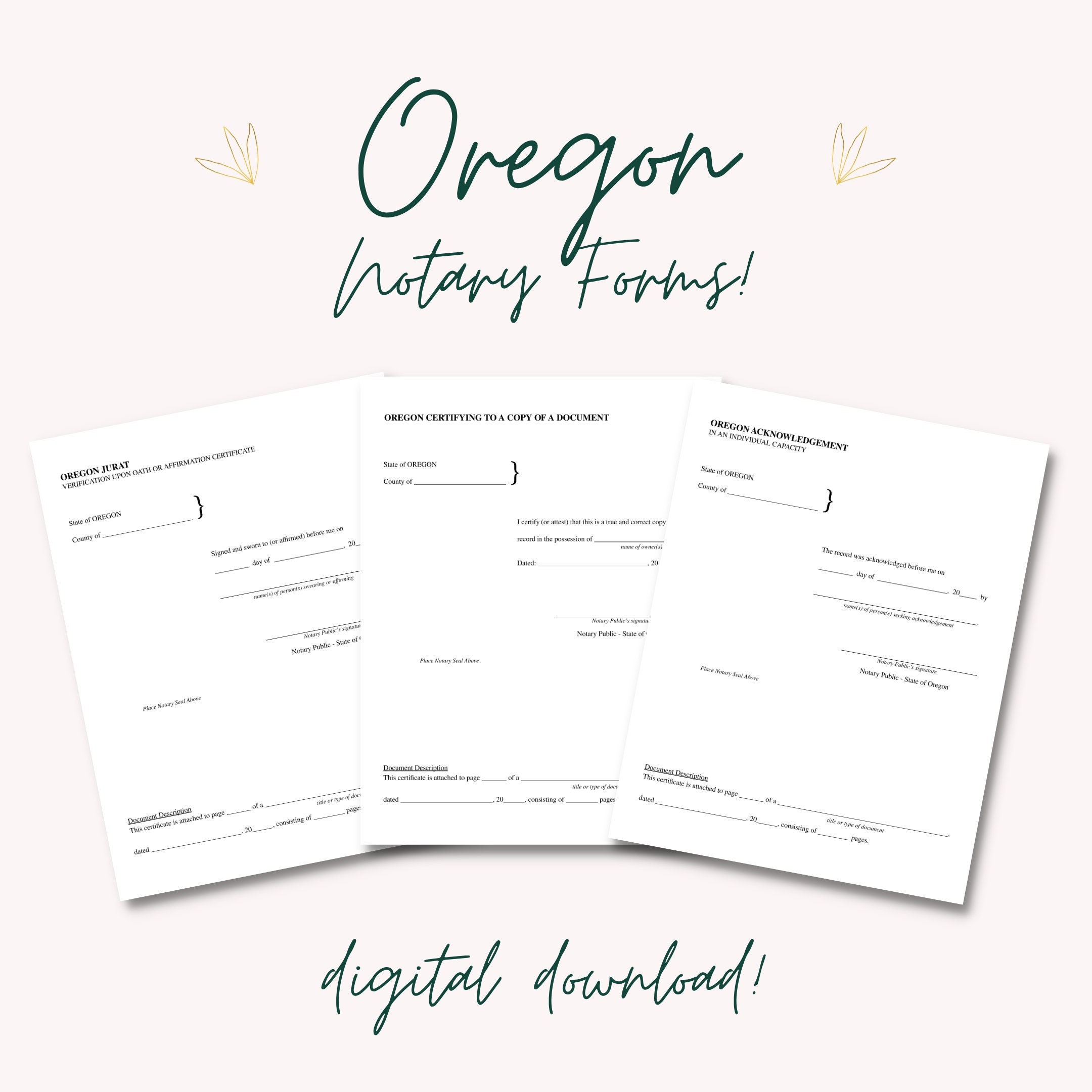 OREGON Jurat Acknowledgment & Certified Photocopy Forms for - Etsy