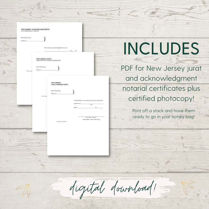 NEW JERSEY Jurat Acknowledgment & Certified Photocopy Forms - Etsy