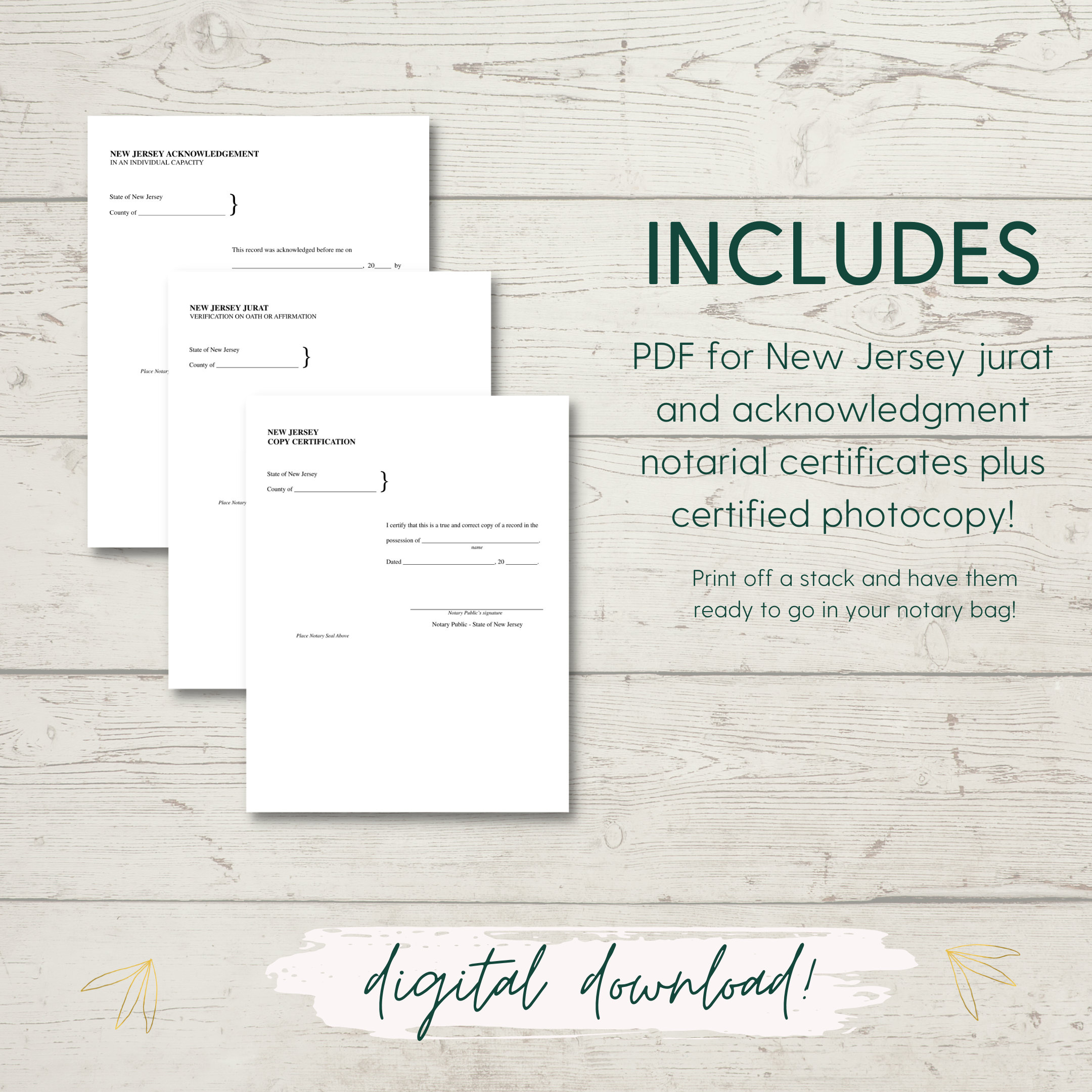 NEW JERSEY Jurat Acknowledgment & Certified Photocopy Forms - Etsy
