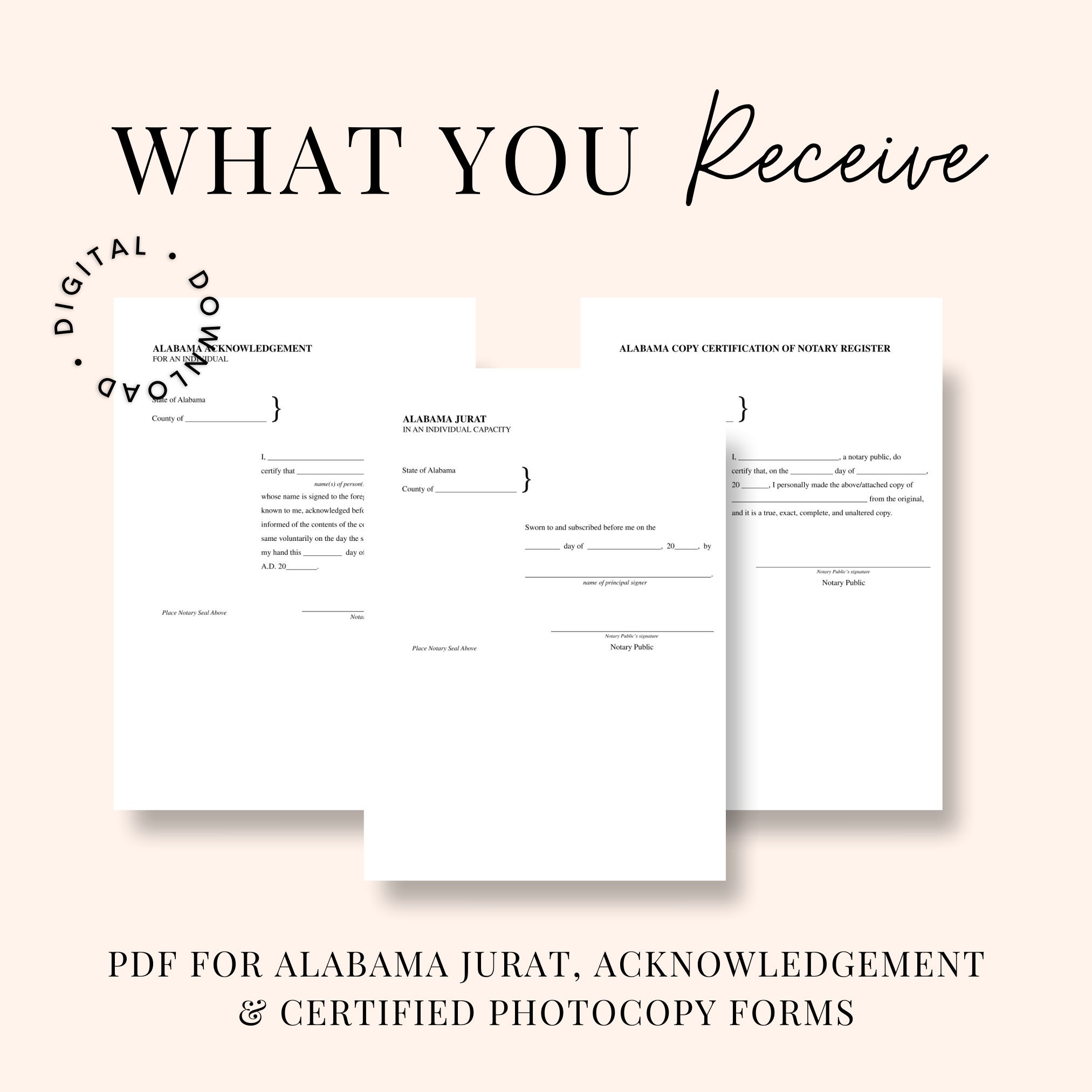 ALABAMA Jurat, Acknowledgment, & Certified Photocopy Forms for Notaries ...