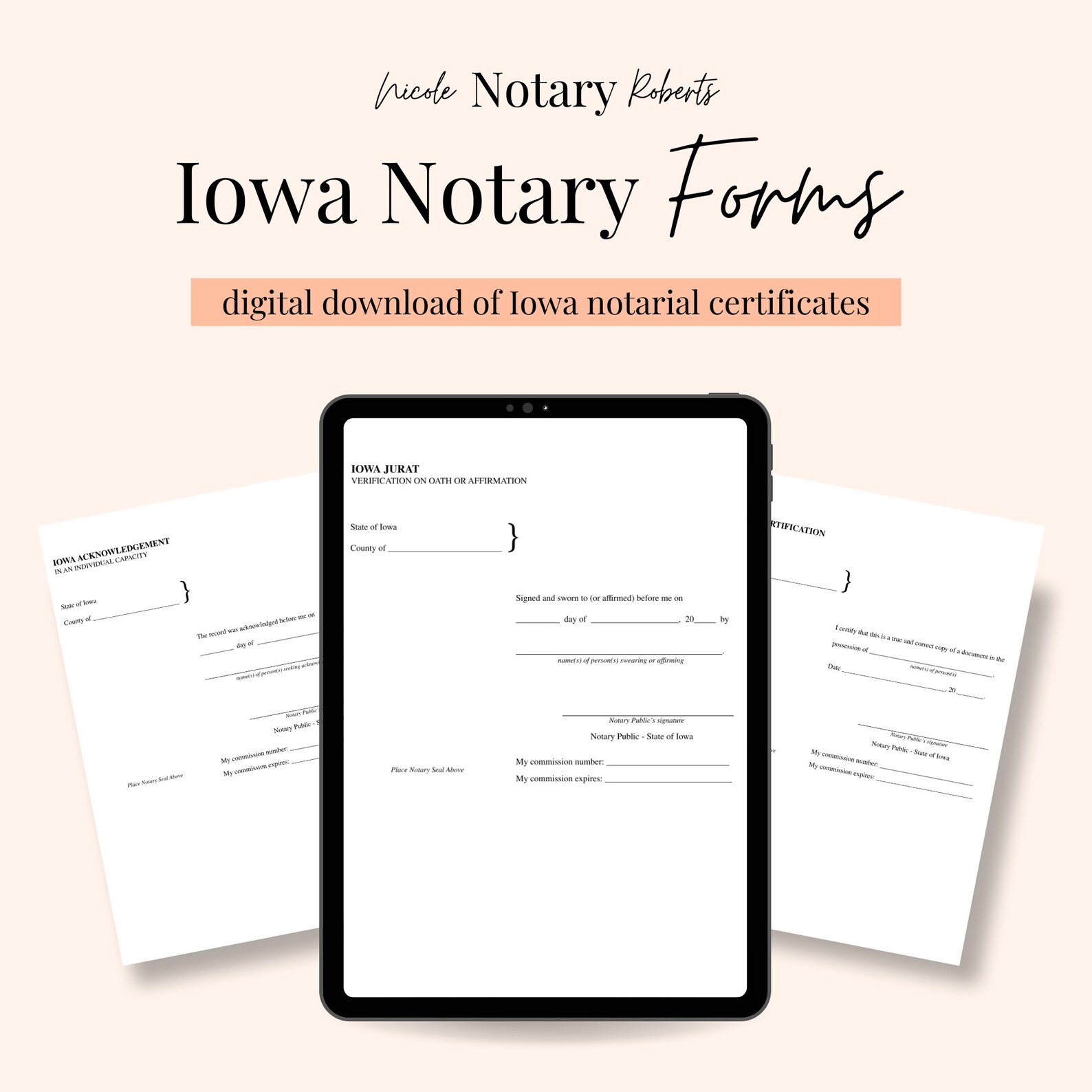 IOWA Jurat, Acknowledgment, & Certified Photocopy Forms for Notaries ...