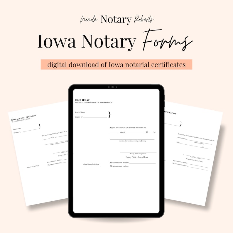 IOWA Jurat, Acknowledgment, & Certified Photocopy Forms for Notaries ...