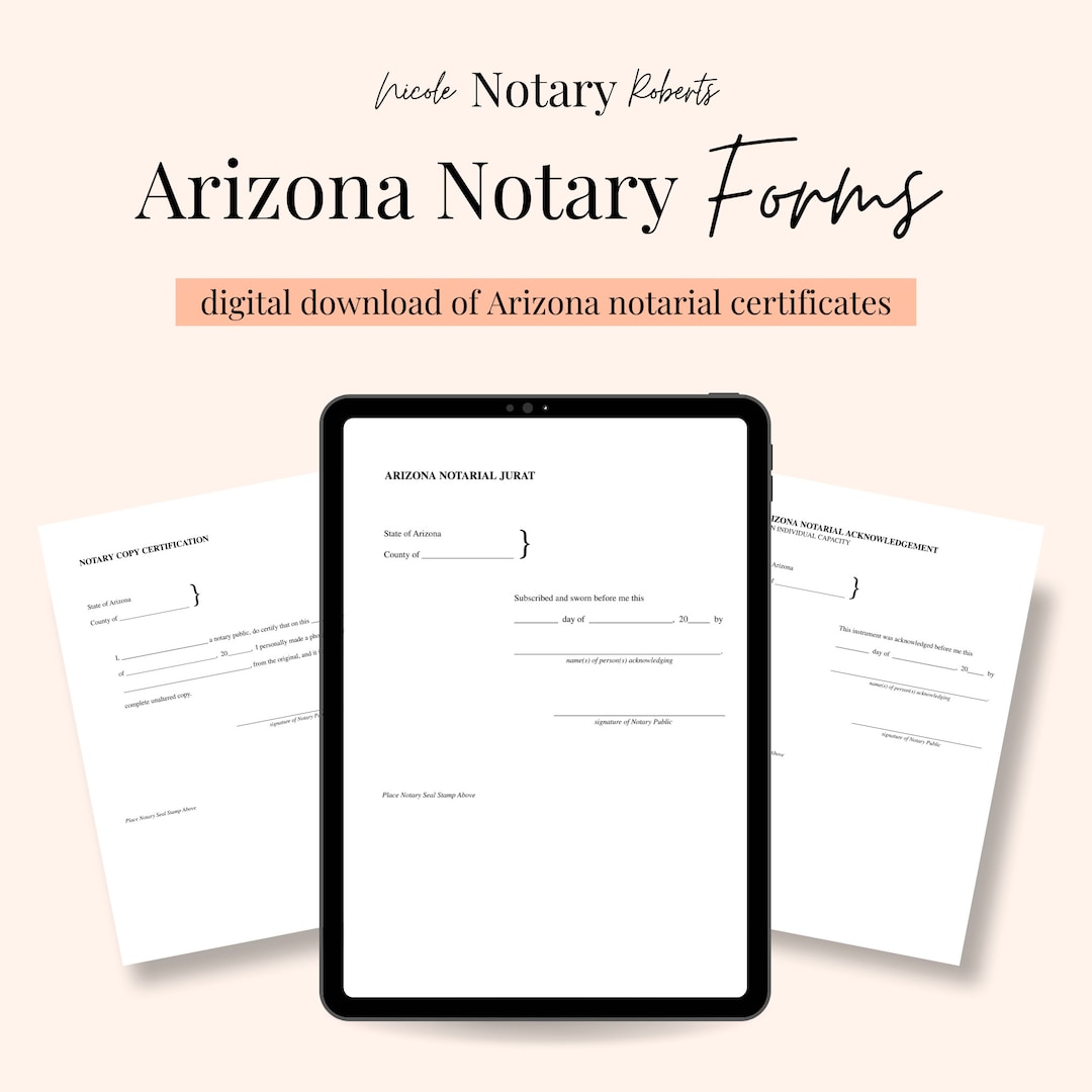 ARIZONA Jurat, Acknowledgment, & Certified Photocopy Forms for Notaries ...