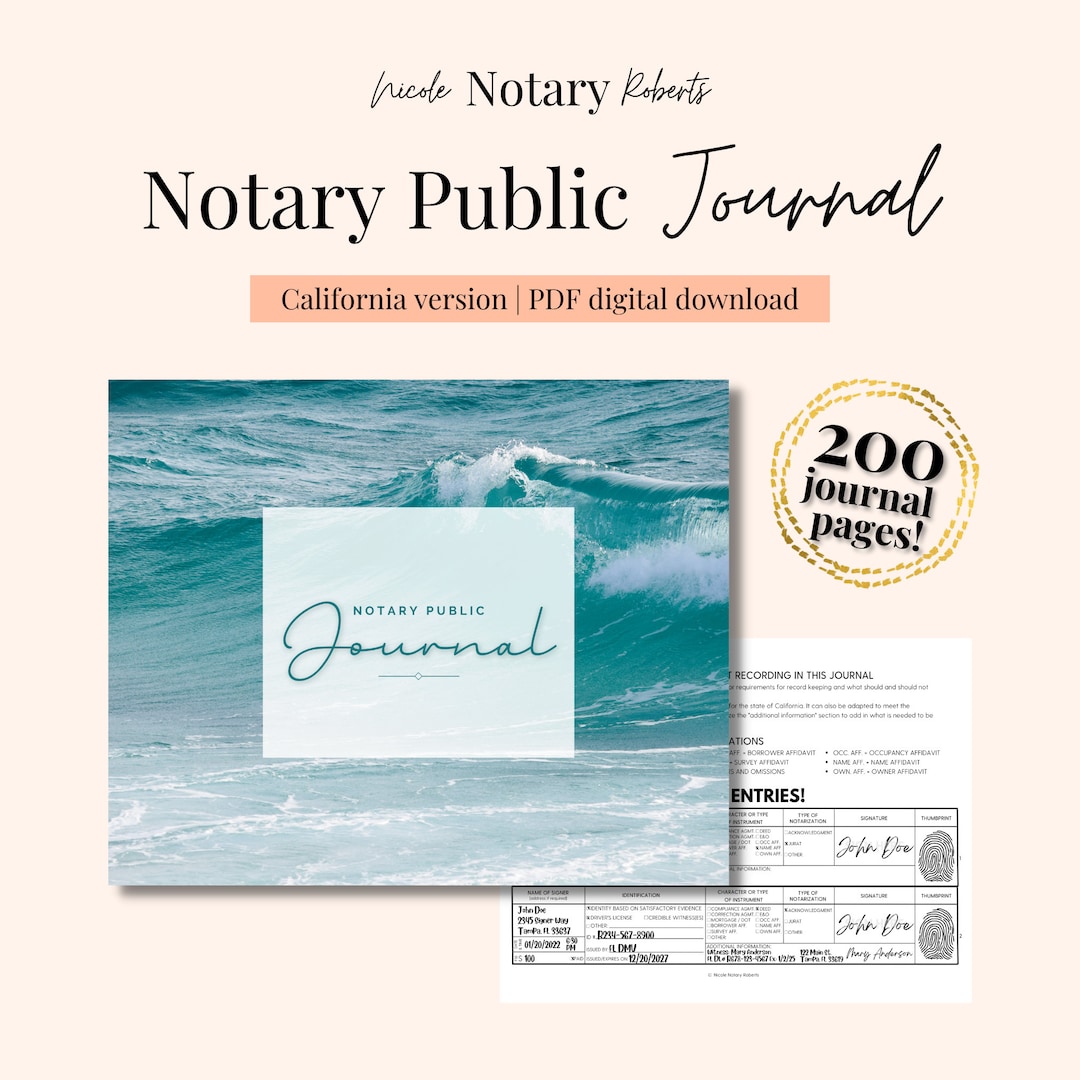 CALIFORNIA NOTARY JOURNAL! Waves Design! A Streamlined, Easy-to-use ...