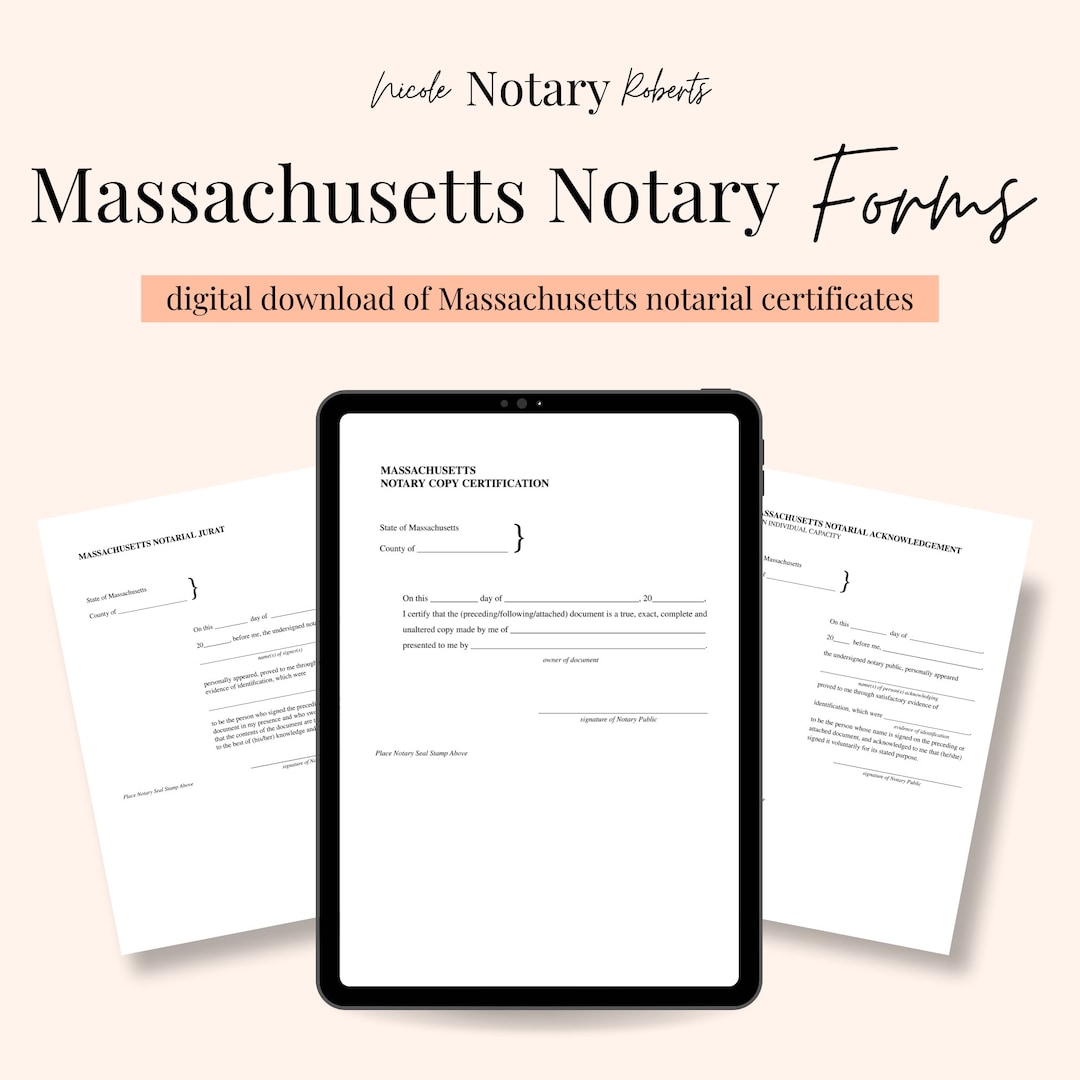 MASSACHUSETTS Jurat, Acknowledgment, & Certified Photocopy Forms for ...