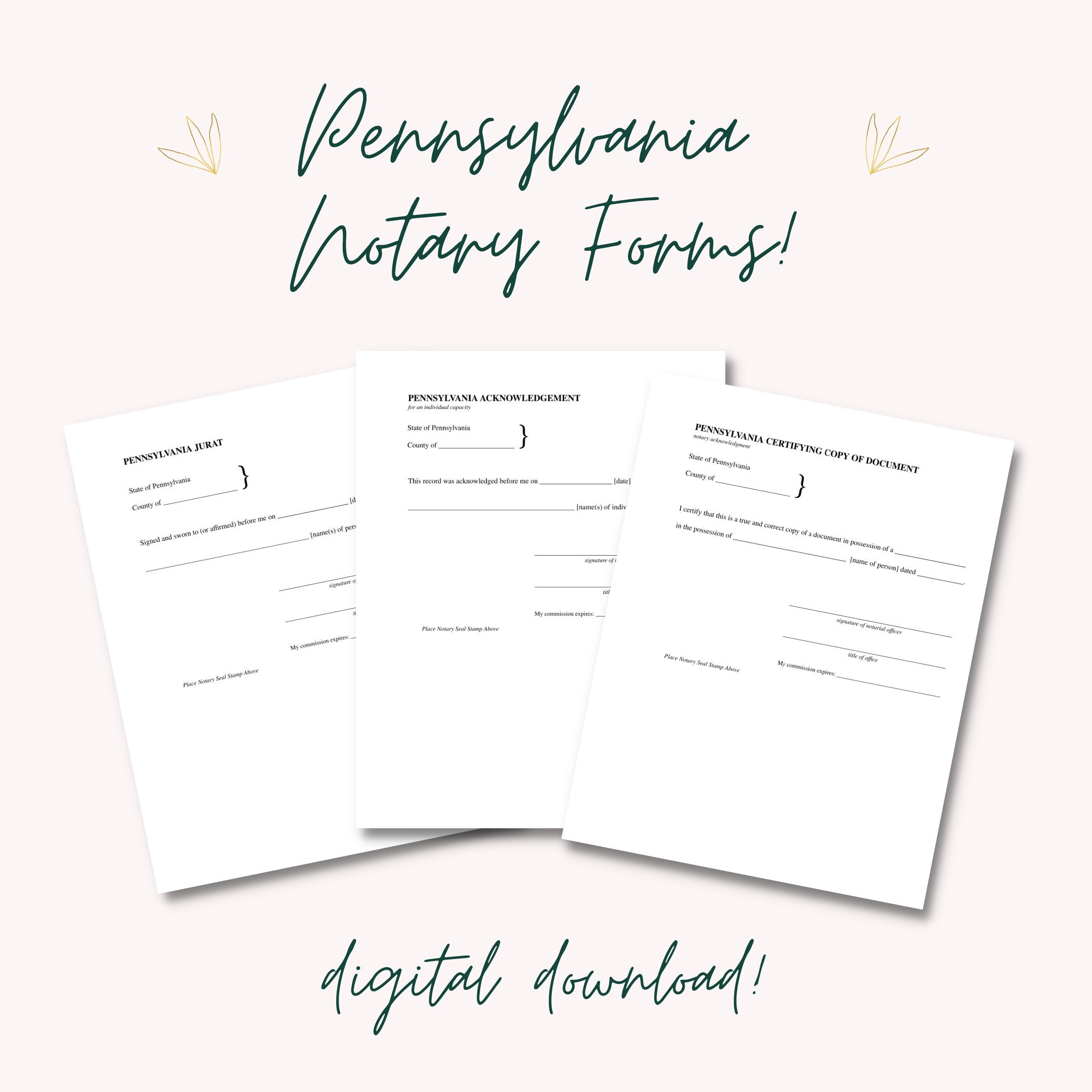 PENNSYLVANIA Jurat Acknowledgment & Certified Photocopy - Etsy