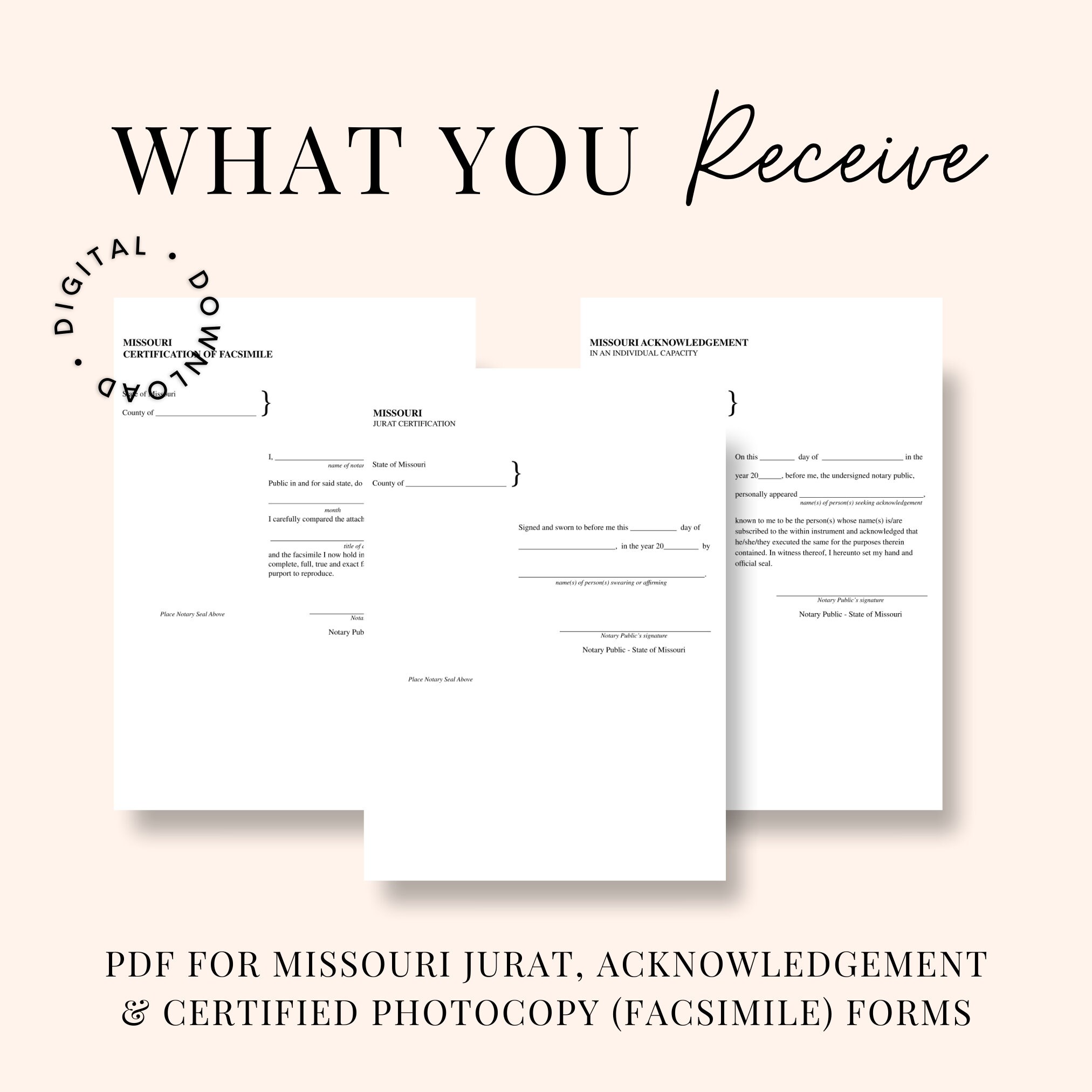 MISSOURI Jurat, Acknowledgment, & Certified Photocopy Forms for ...