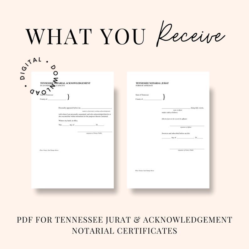 TENNESSEE Jurat and Acknowledgement Notarial Certificates! | Digital ...