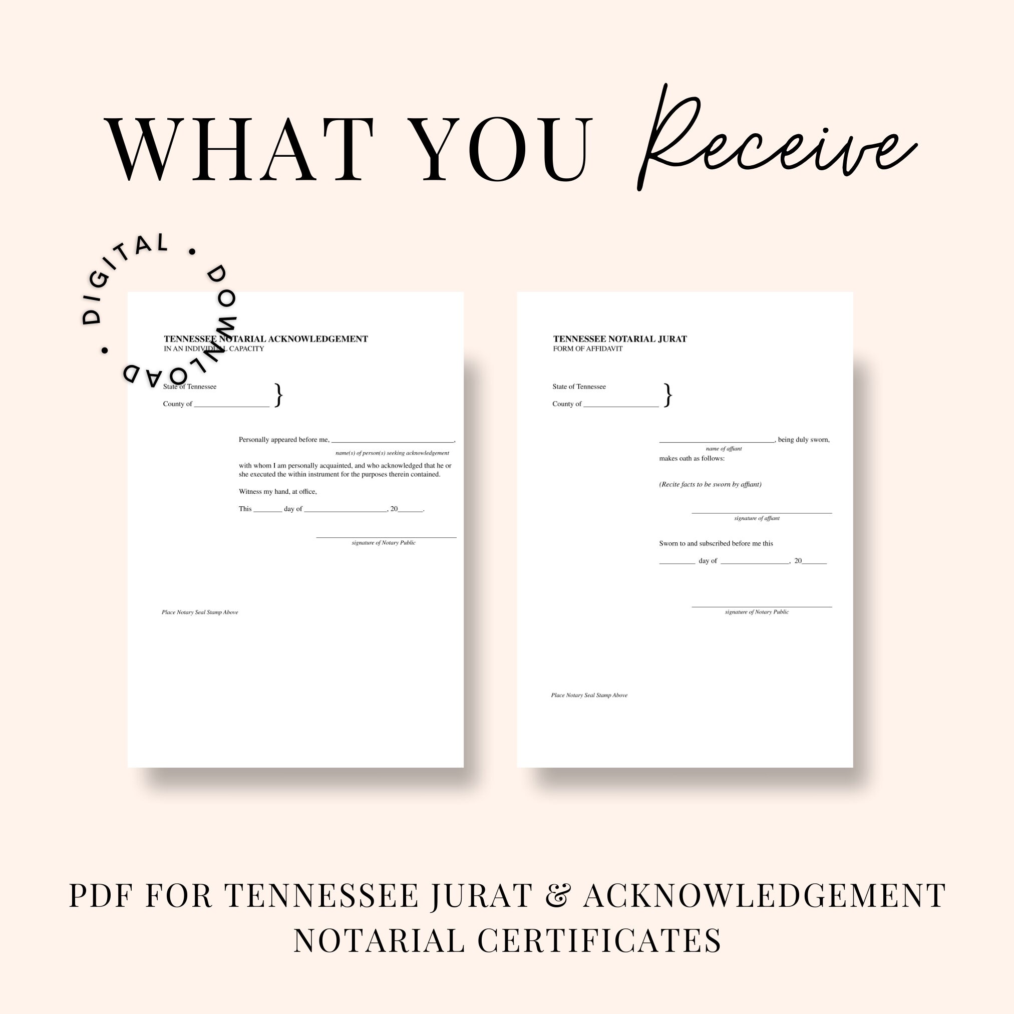 TENNESSEE Jurat and Acknowledgement Notarial Certificates! | Digital ...