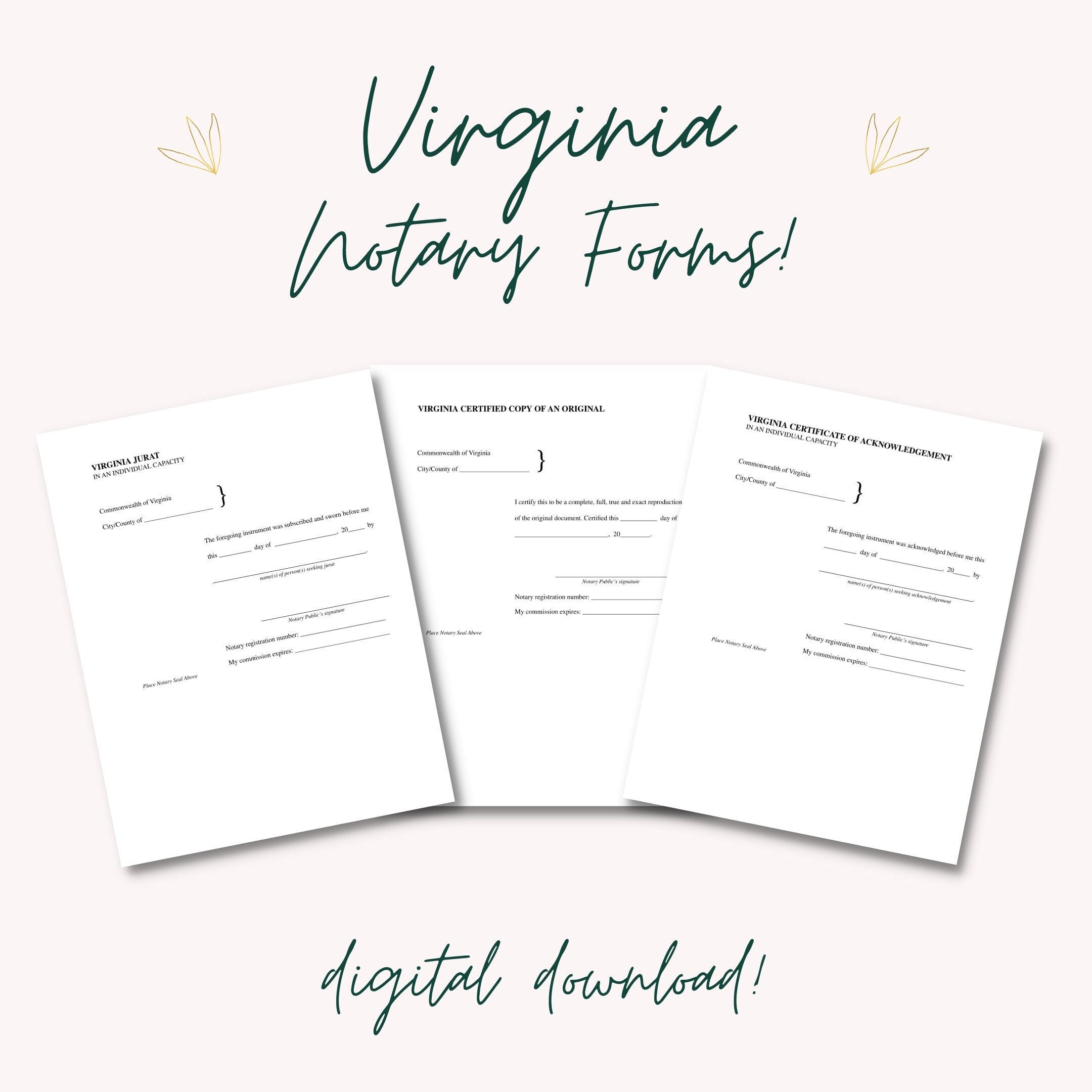 VIRGINIA Jurat Acknowledgement and Certified Photocopy Forms - Etsy
